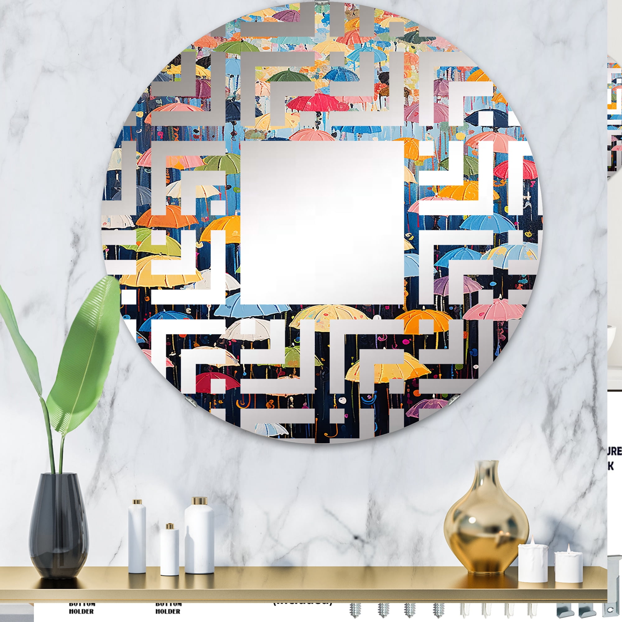Designart "Spectrum of Umbrellas IV" Sky Maze Round Wall Mirror ...