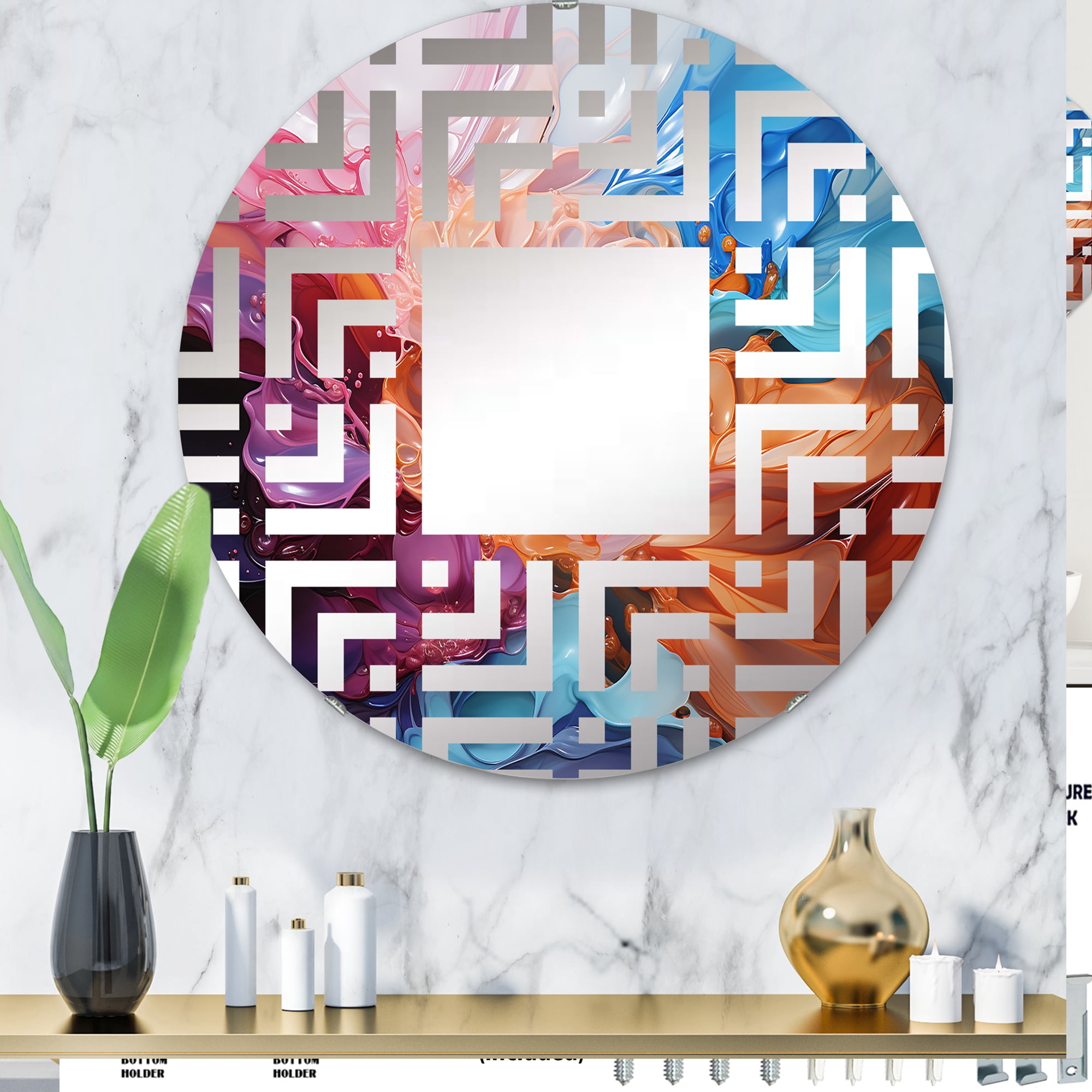 Designart "Spectrum's Fluid Magic" Rainbow Maze Round Wall Mirror ...