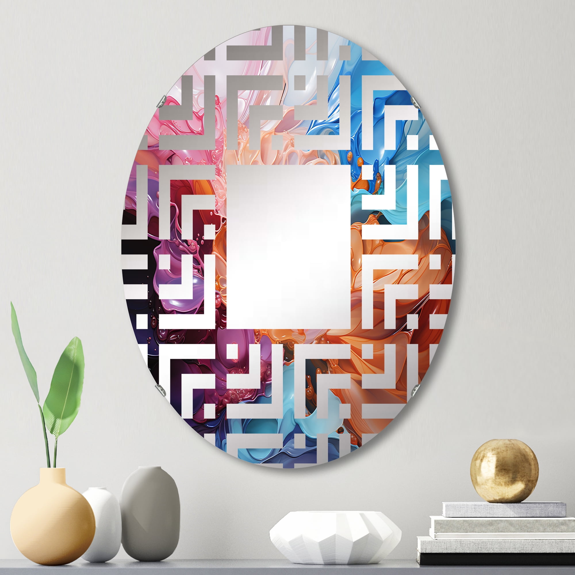Designart "Spectrum's Fluid Magic" Rainbow Maze Round Wall Mirror ...