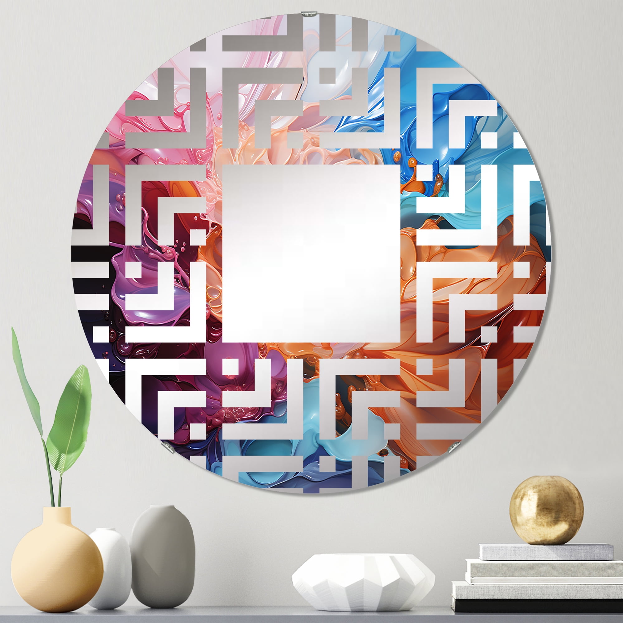 Designart "Spectrum's Fluid Magic" Rainbow Maze Round Wall Mirror ...