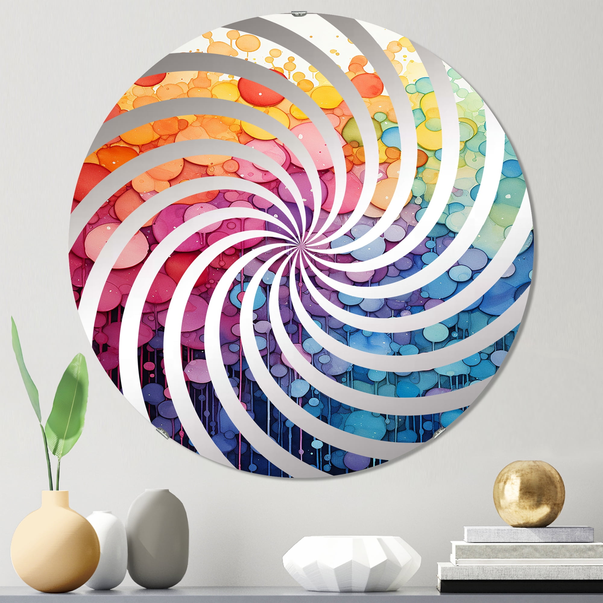 Designart "Spectrum's Labyrinth I" Rainbow Vortex Round Wall Mirror ...