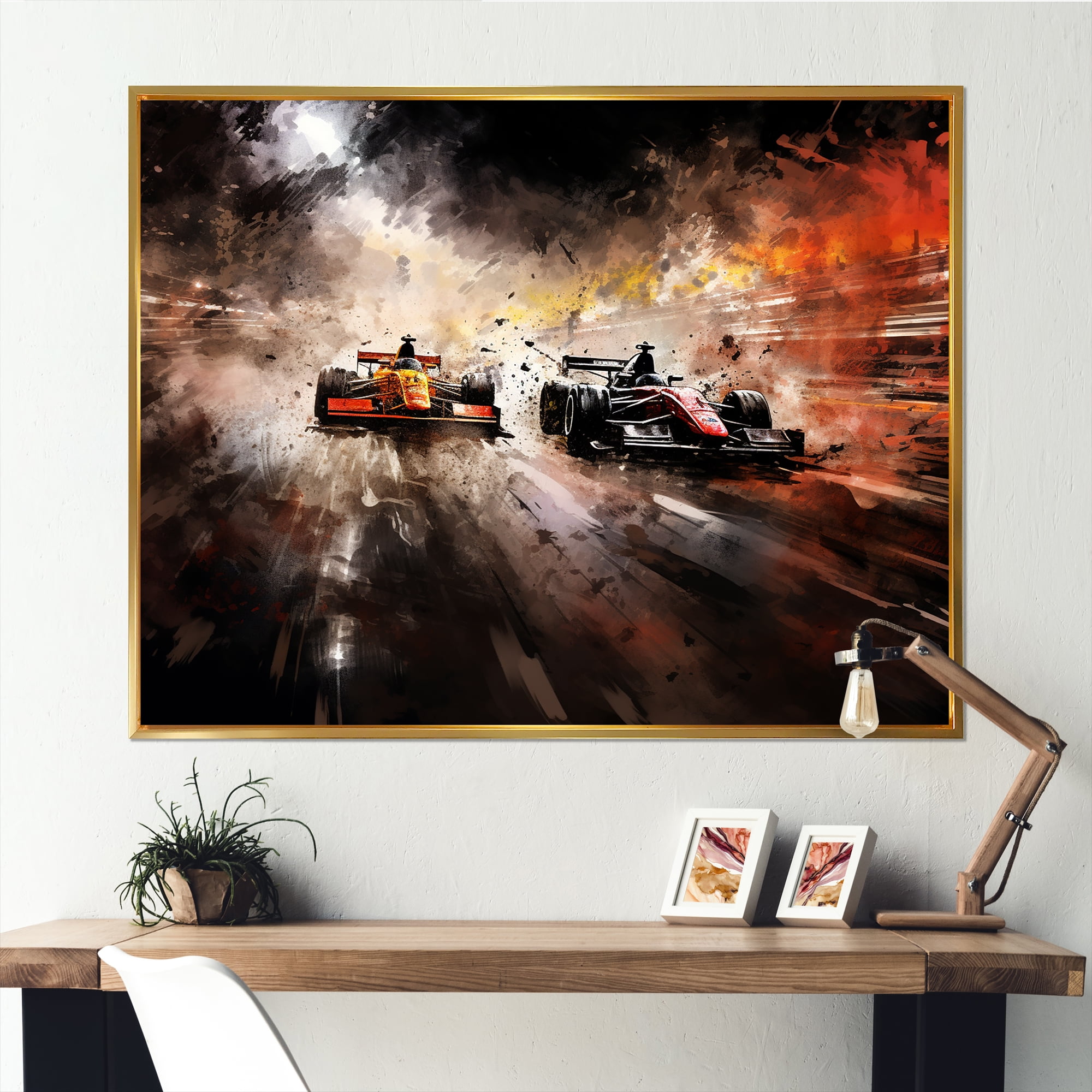 Designart "Speedy Formula One Car on Speedway III" Architecture Framed ...