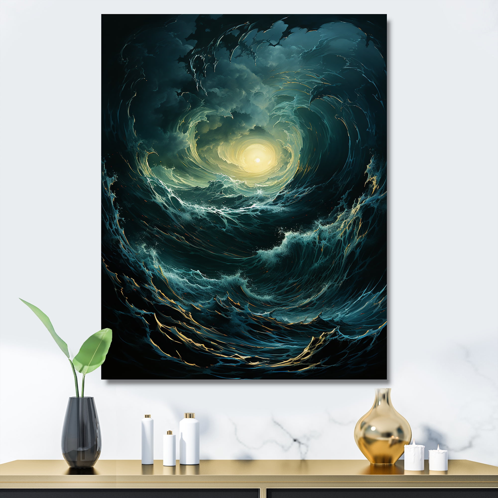 Designart "Spiral Of Blue Fury Waves" Abstract Spirals Wall Art Prints ...