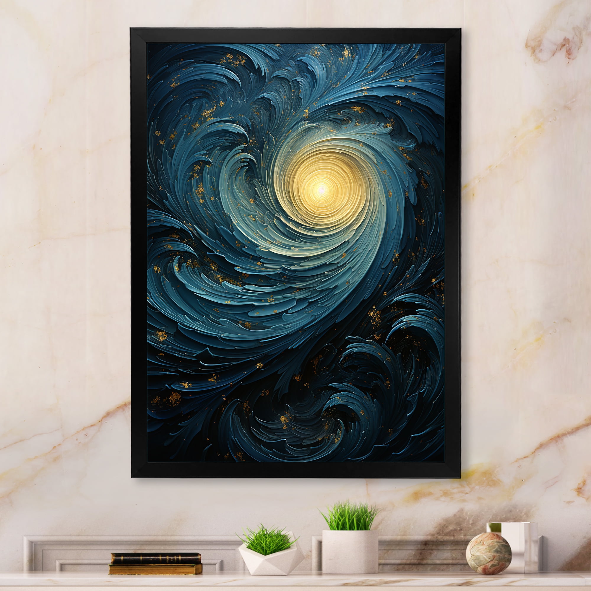 Designart "Spiral Of Blue Fury Waves I" Abstract Spirals Picture Framed ...
