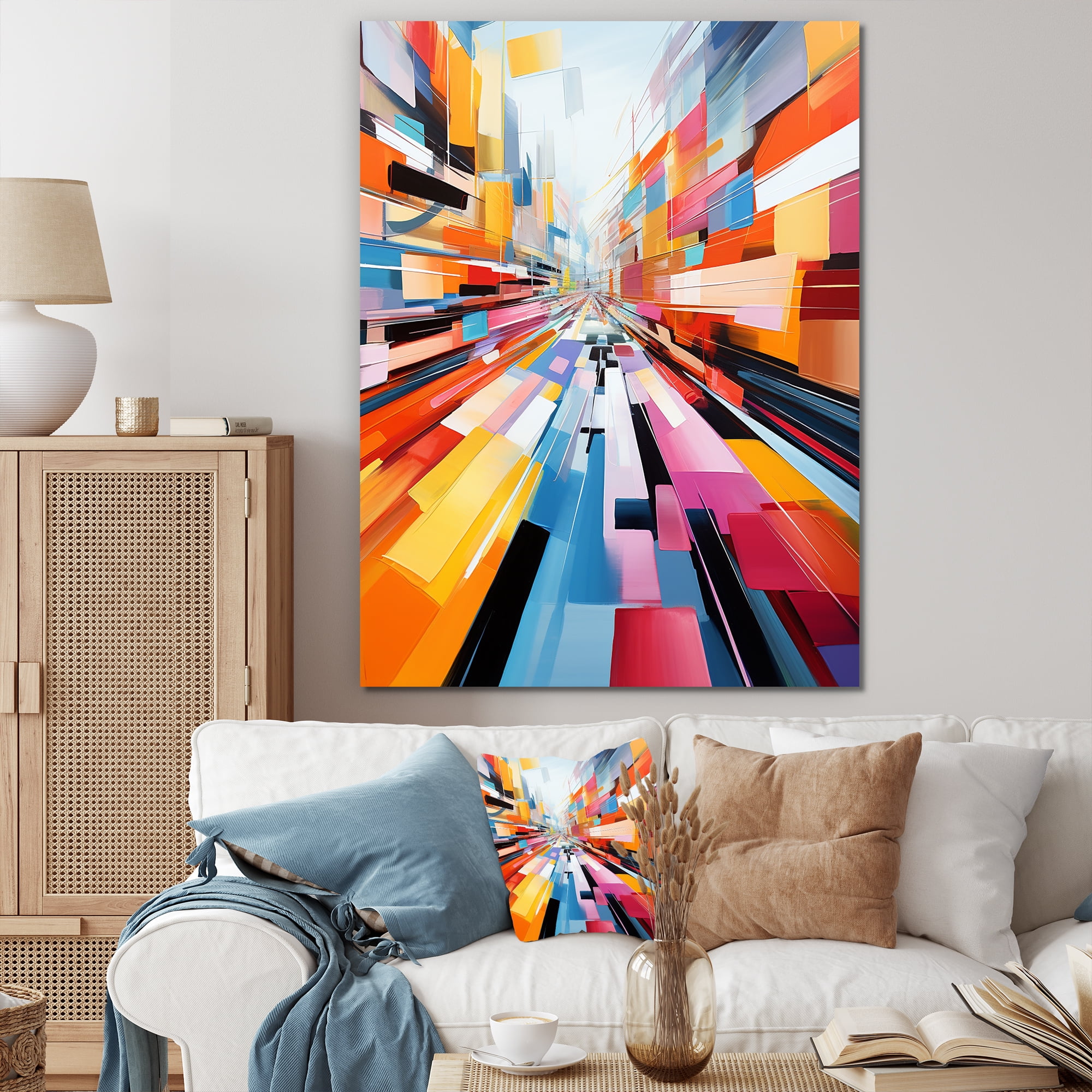 Designart "Spiral of Speed in Colorful Cubism I" Abstract Canvas Wall Art - Modern Colorful ...