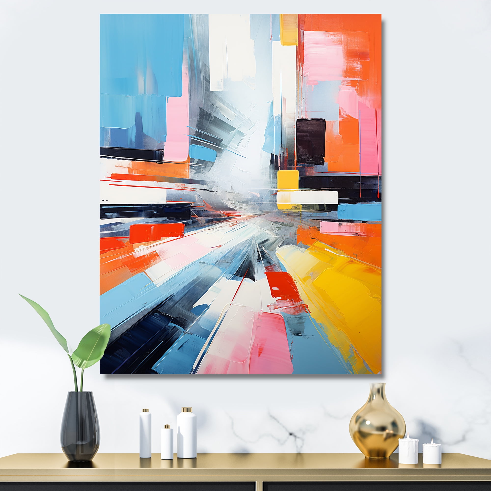 Designart "Spiral of Speed in Colorful Cubism II" Abstract Canvas Wall ...