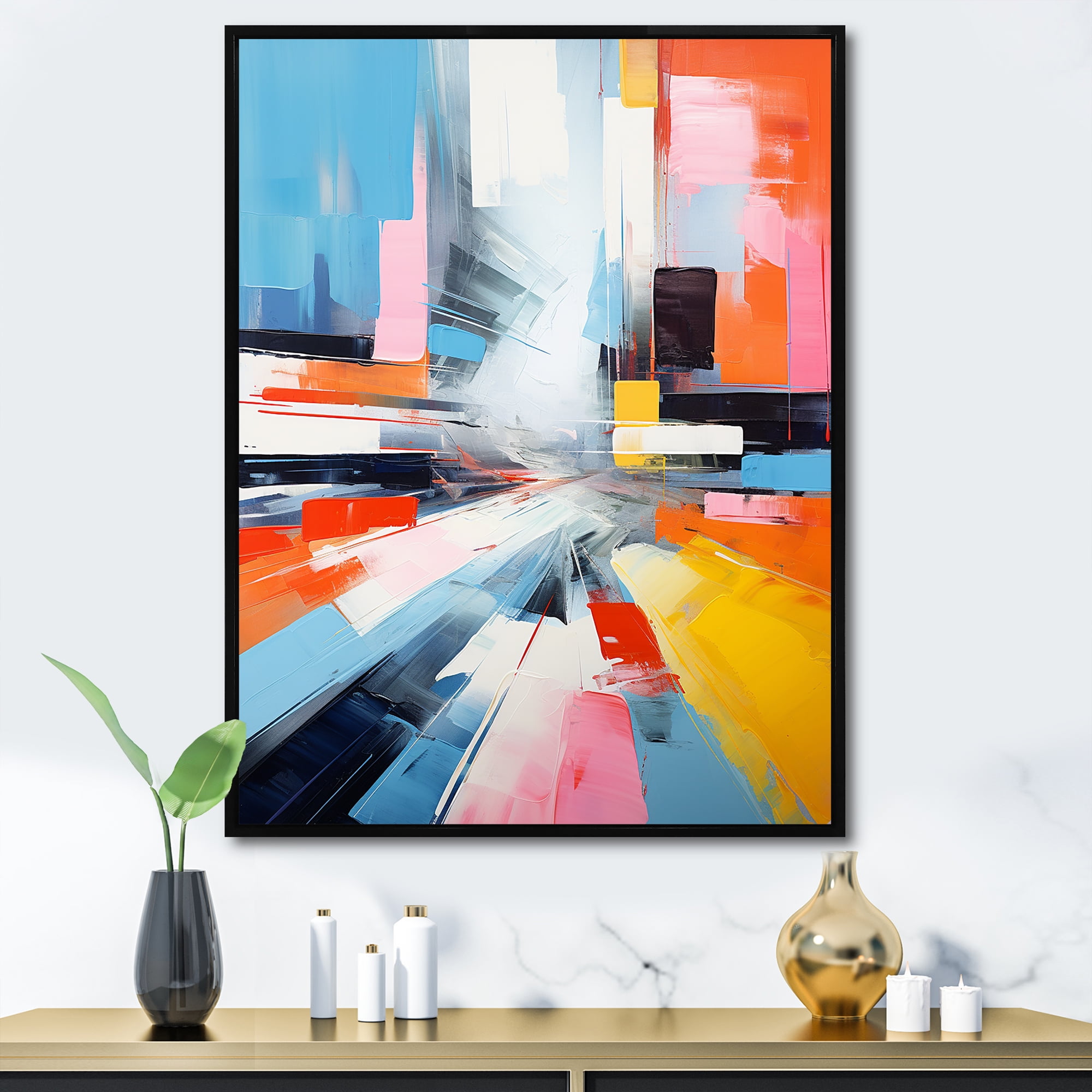 Designart "Spiral of Speed in Colorful Cubism II" Abstract Framed Wall ...