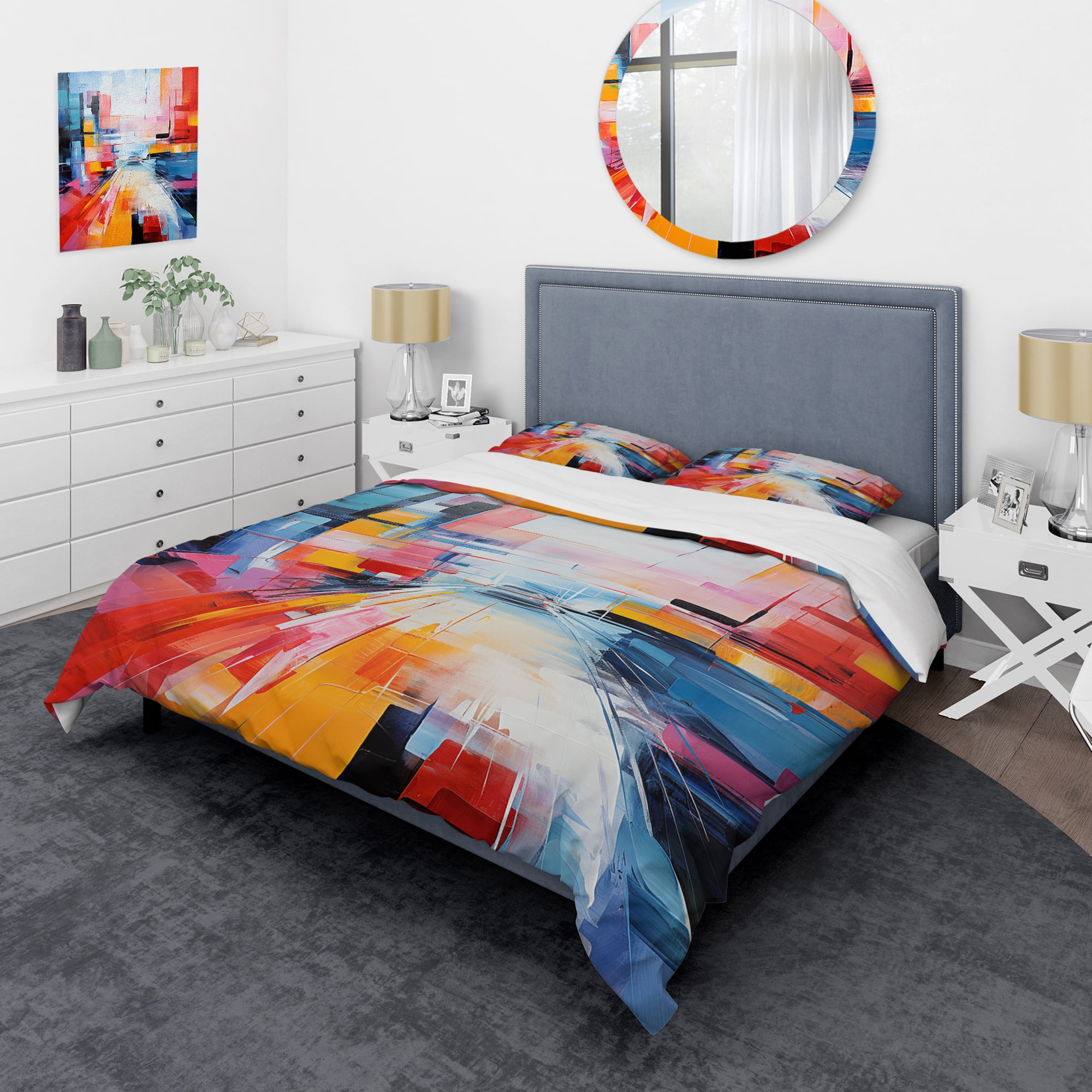 Designart "Spiral of Speed in Colorful Cubism III" Abstract Bedding ...