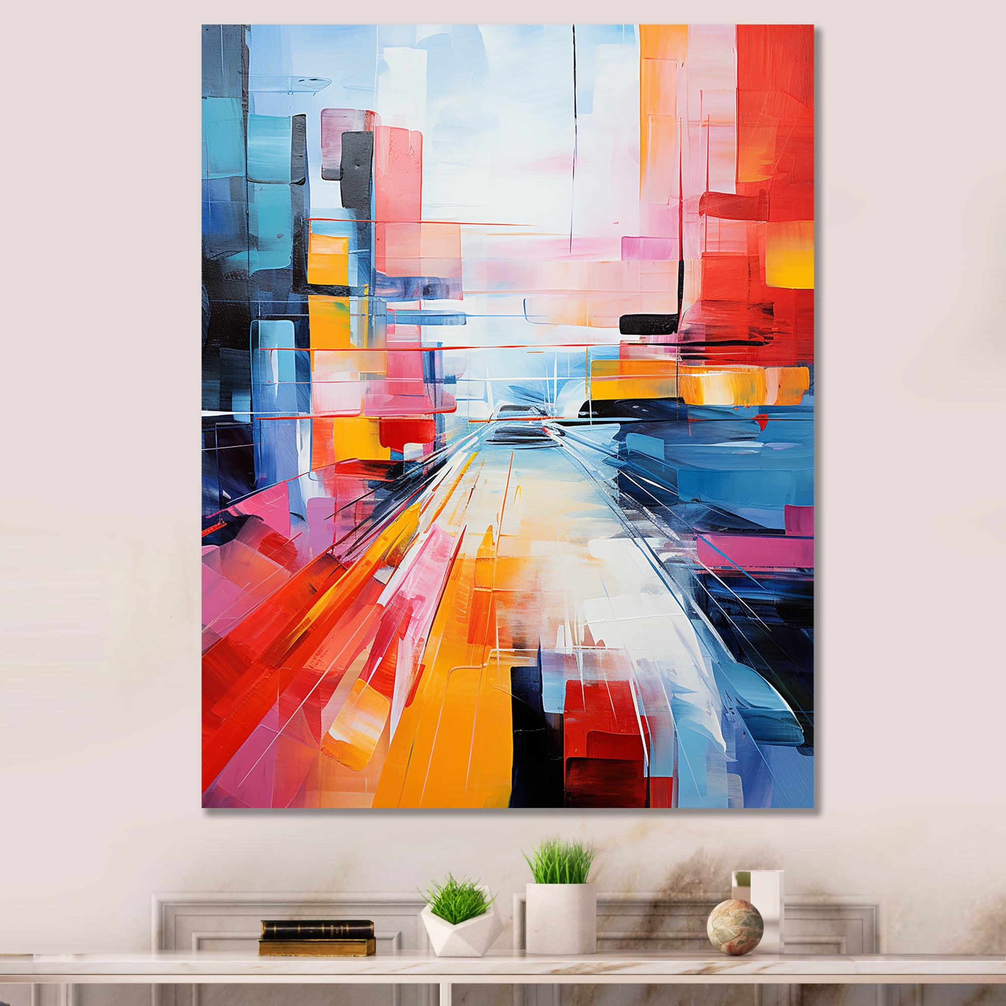 Designart "Spiral of Speed in Colorful Cubism III" Abstract Canvas Wall ...