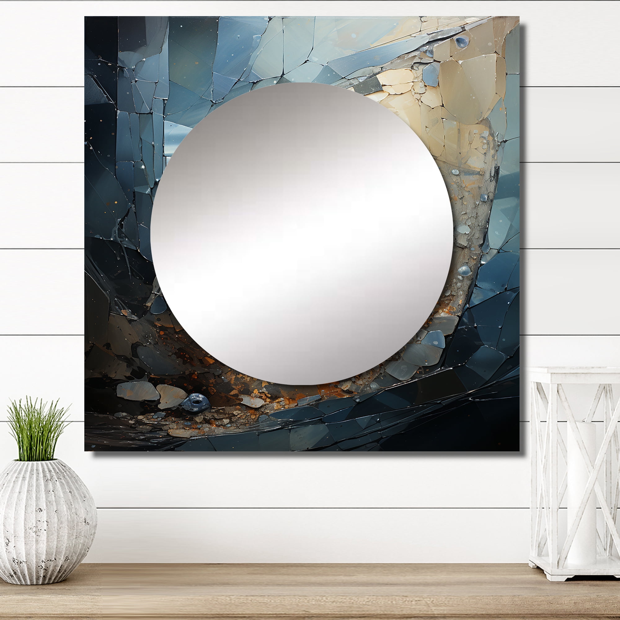 Designart "Spiraling Golden Seashell" Nautilus Square Mirror Wall Decor ...