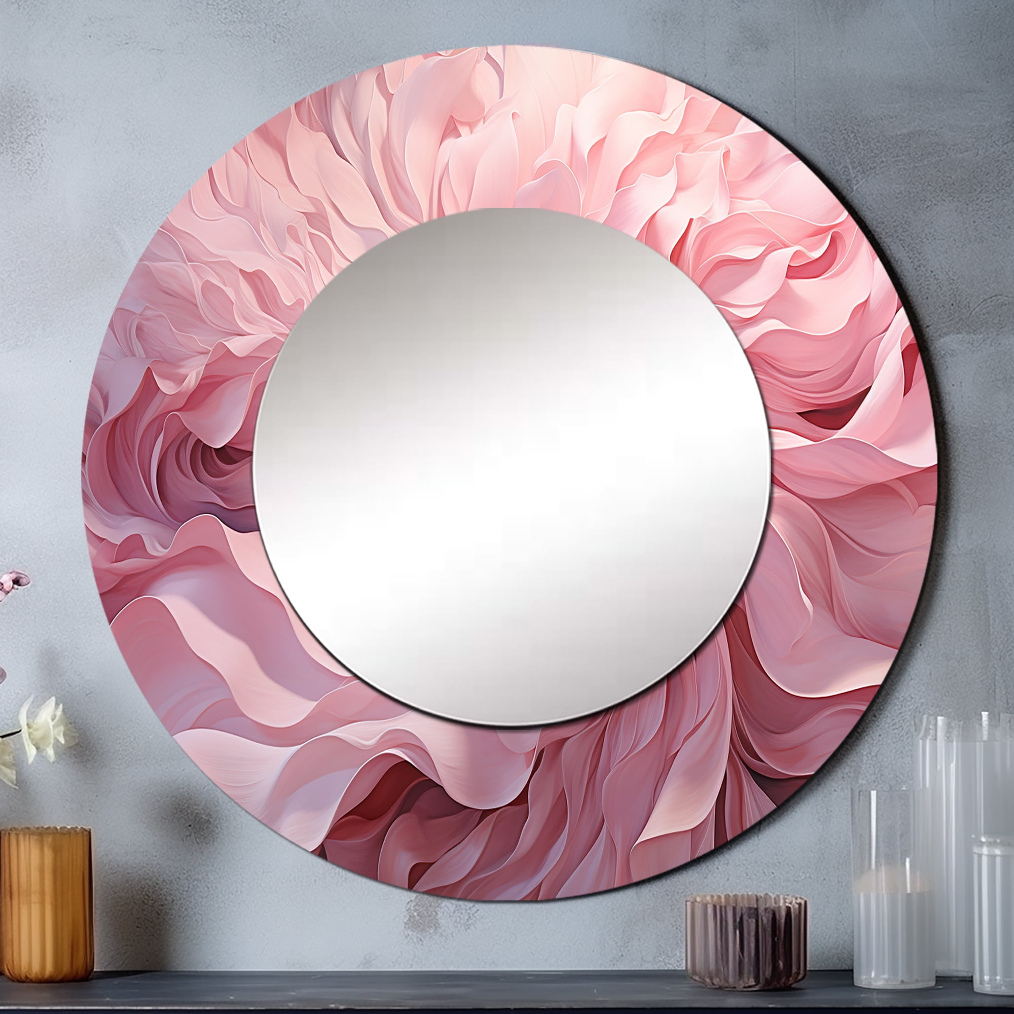 Designart "Spiraling Pink Tender Twirl" Abstract Spirals Round Mirror ...