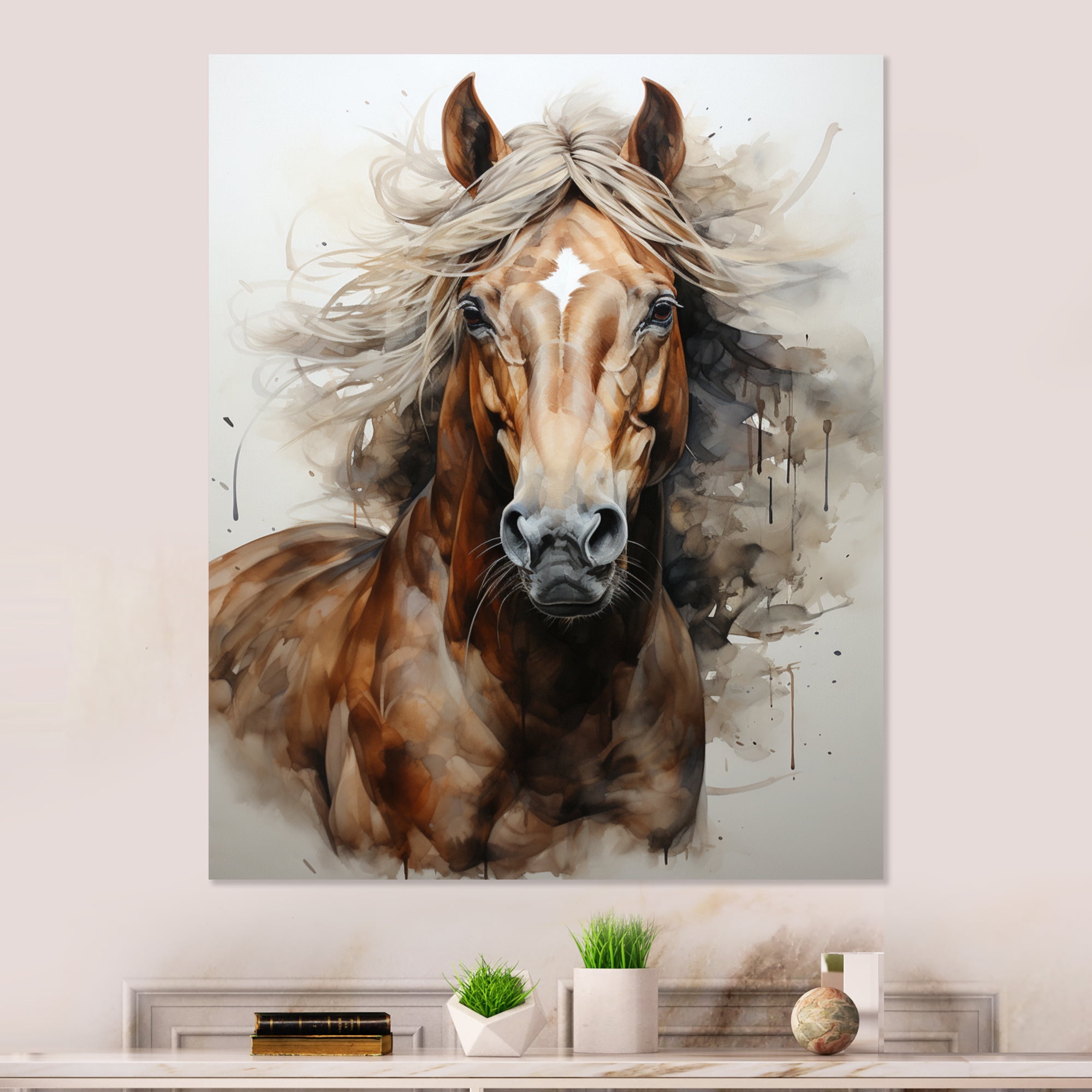 Designart "Spirit of Equus Brown and Beige Horse" Animals Horse Metal ...
