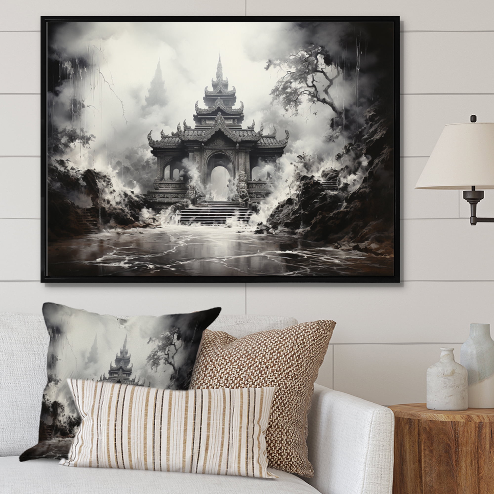 Designart "Spiritual Glow at a Thai Temple I" Thailand Floater Framed ...