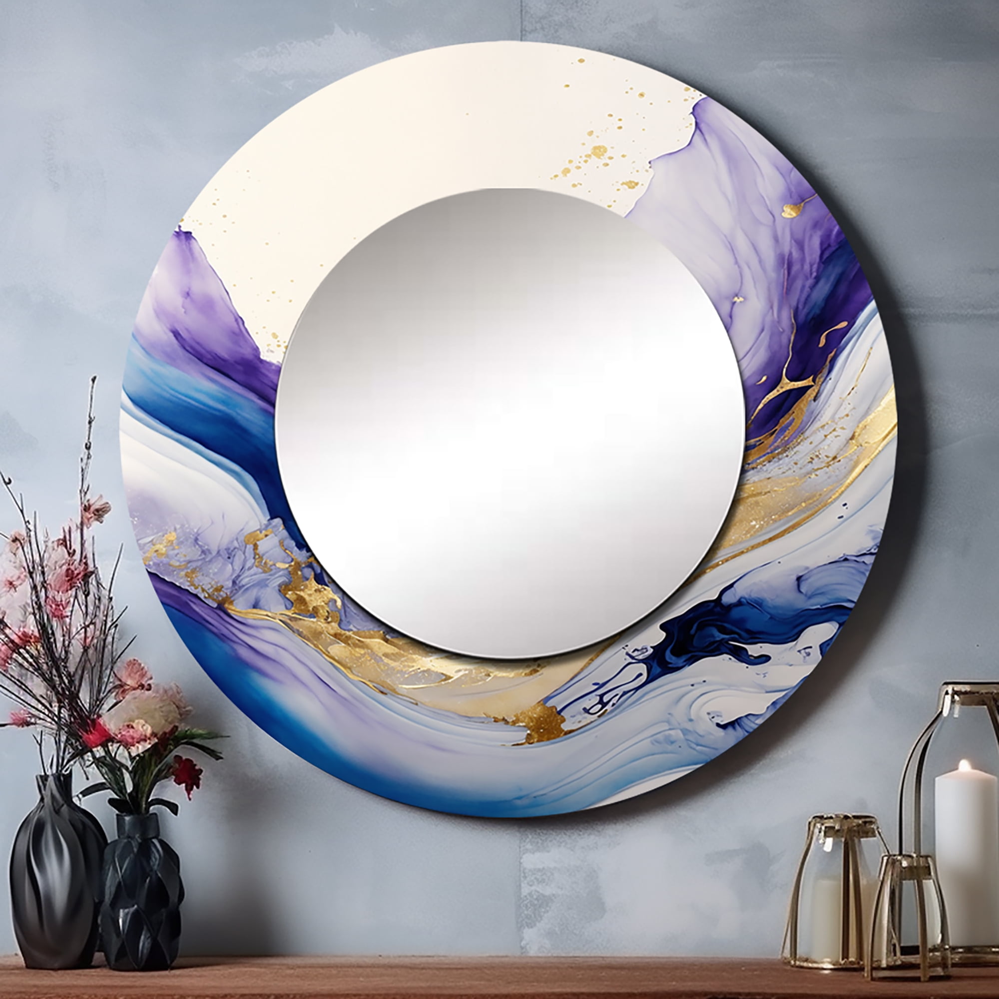 Designart "Splash of Blue, Gold, and Purple I" Abstract Blue Large ...