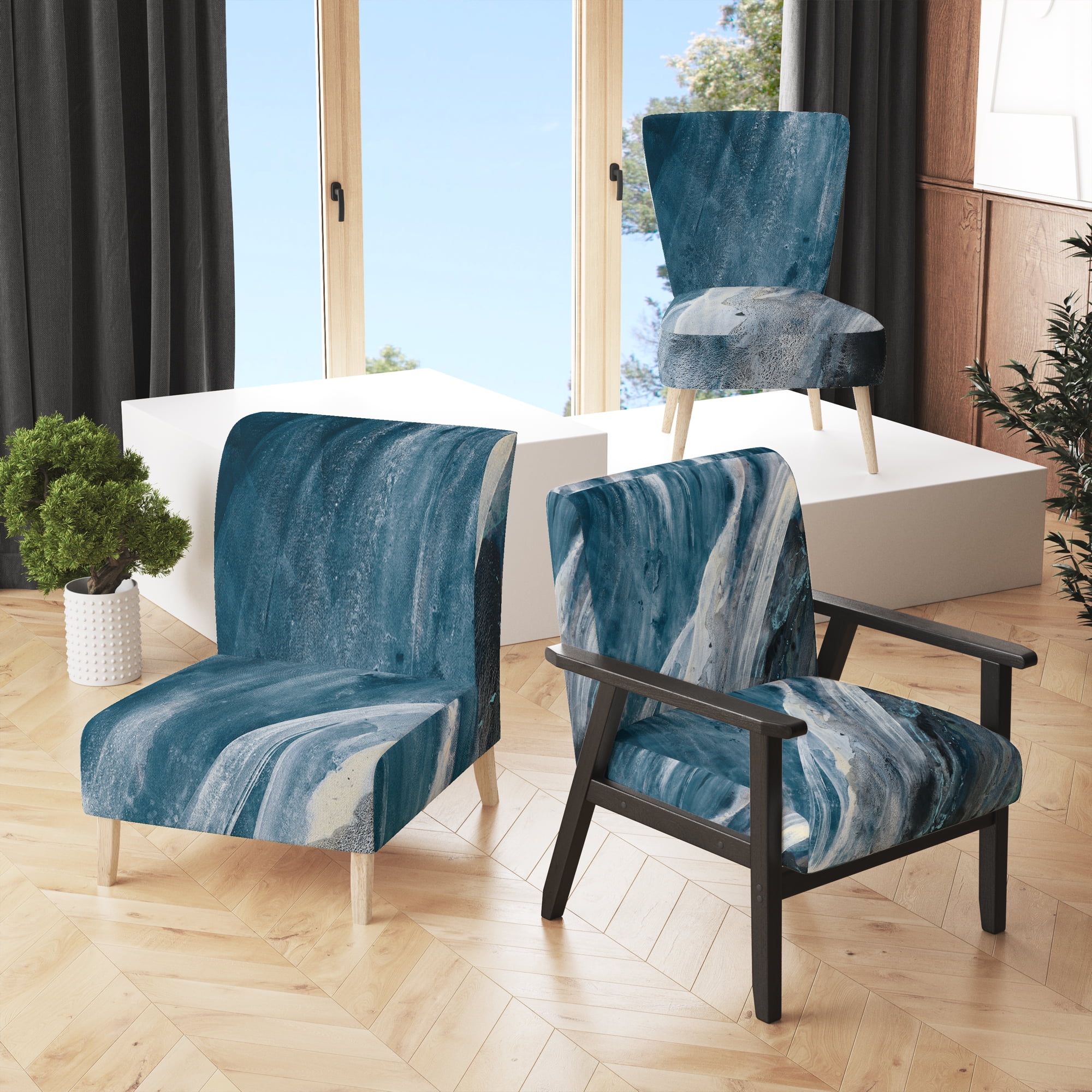 Designart "Splash Blue Indigo" Upholstered Modern Accent Chair - Arm ...