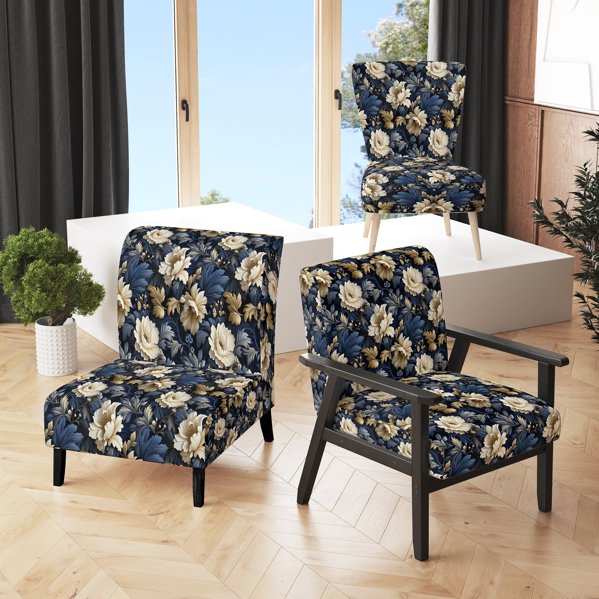 Designart "Splendid Victorian Damask VI" Blue Floral Upholstered Accent ...