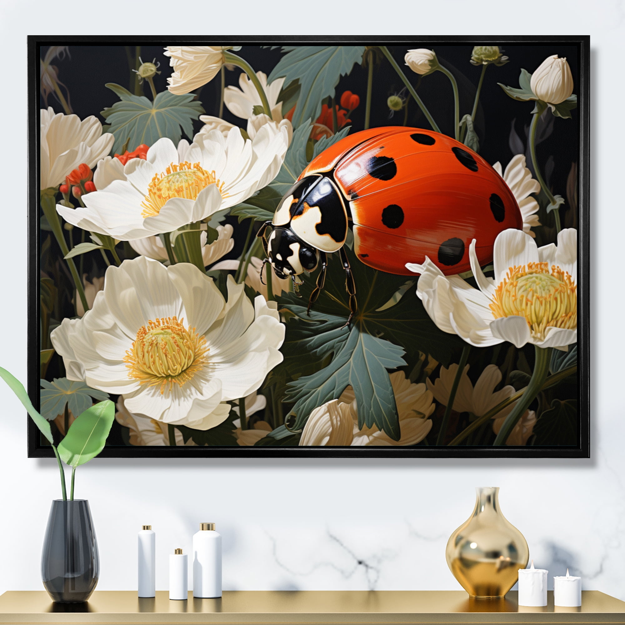 Designart "Spots Pastoral Ladybug Playful painting I" Animals Floater ...