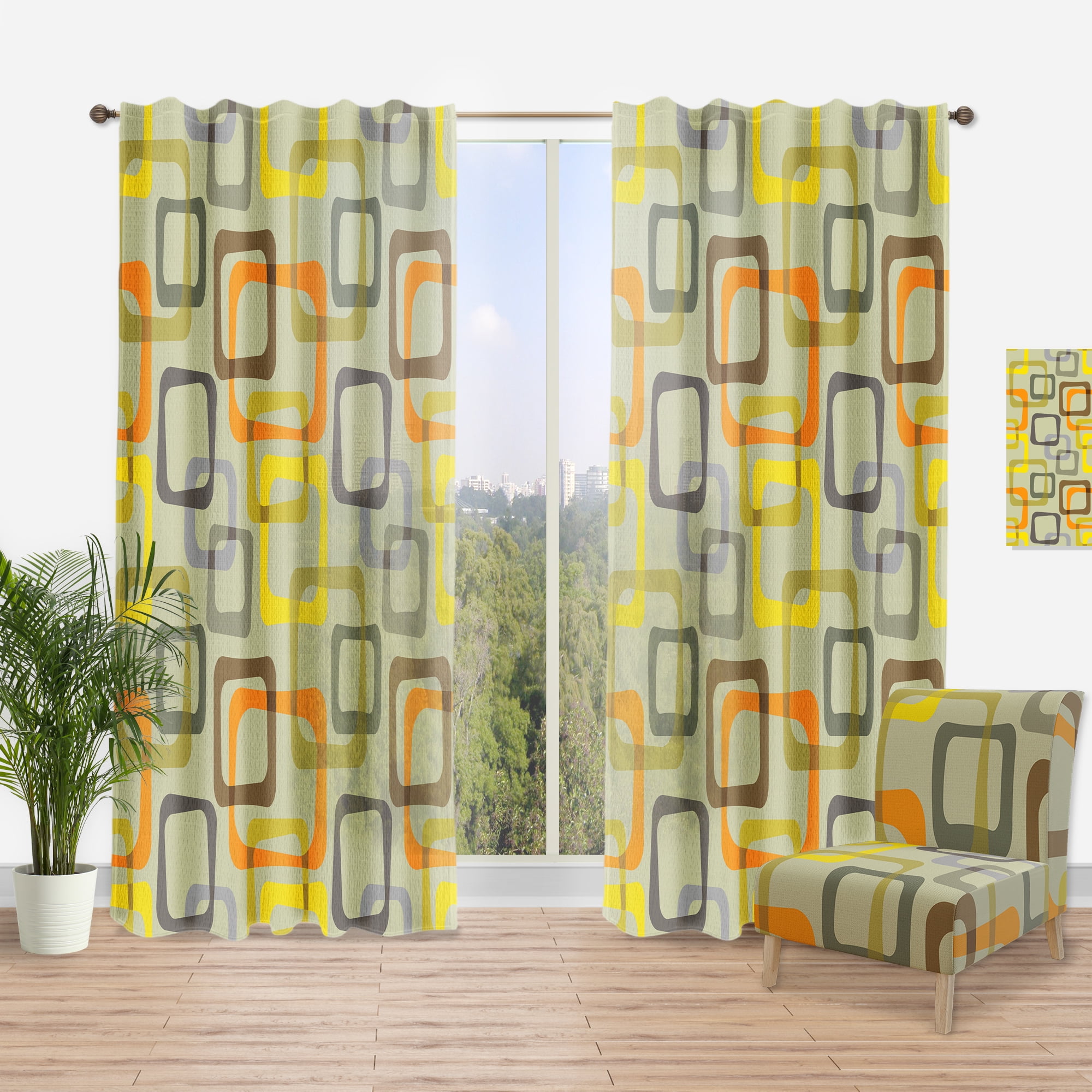 Free Shipping! Designart Mid-Century Modern Yellow Semi-Sheer Curtain ...
