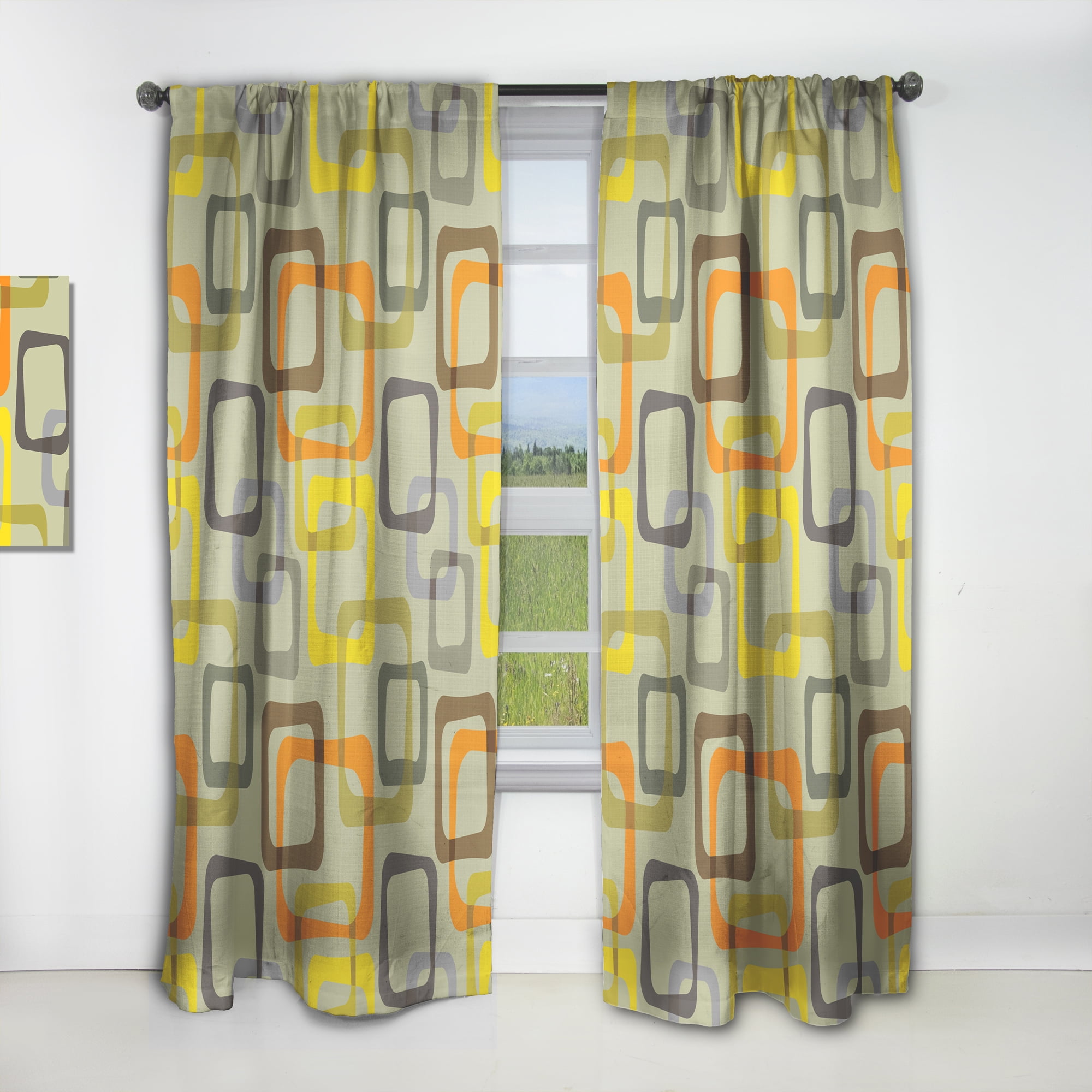 Designart 'Square Retro Design VII' Mid-Century Modern Curtain Panel ...