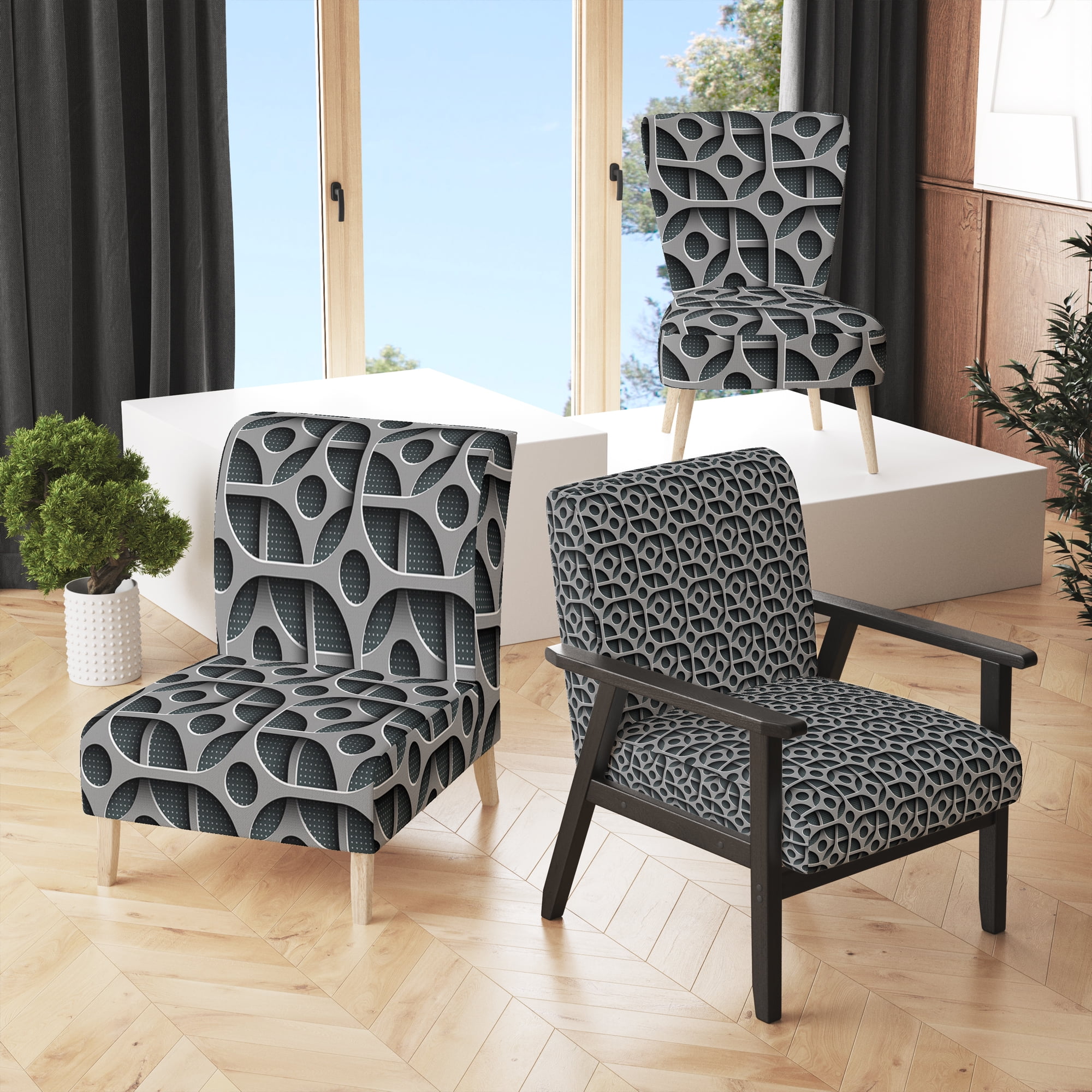 Designart "Squares Pattern" Upholstered Scandinavian Accent Chair - Arm ...