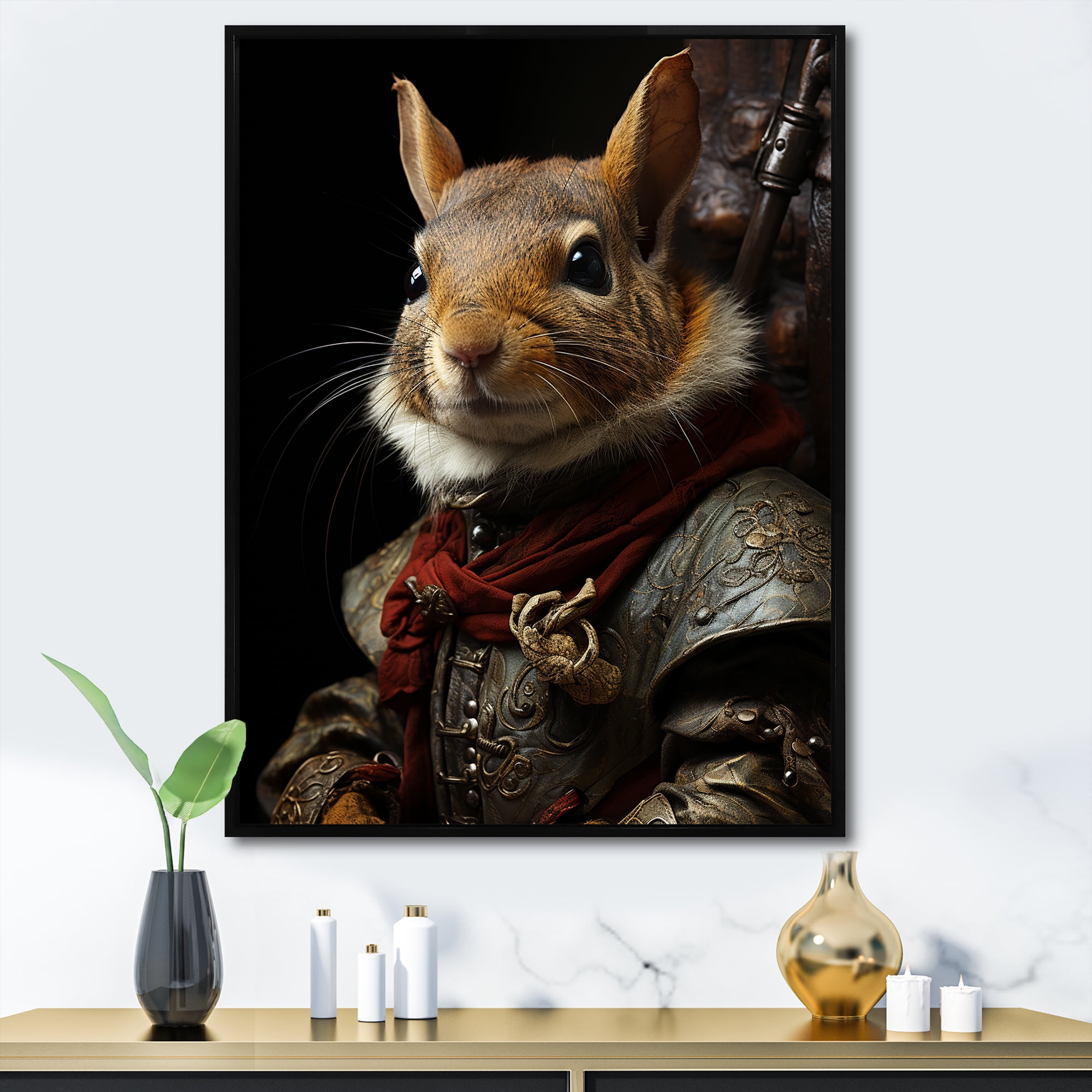 Designart "Squirrel Portrait in Armor Medieval Majesty" Animals Framed ...
