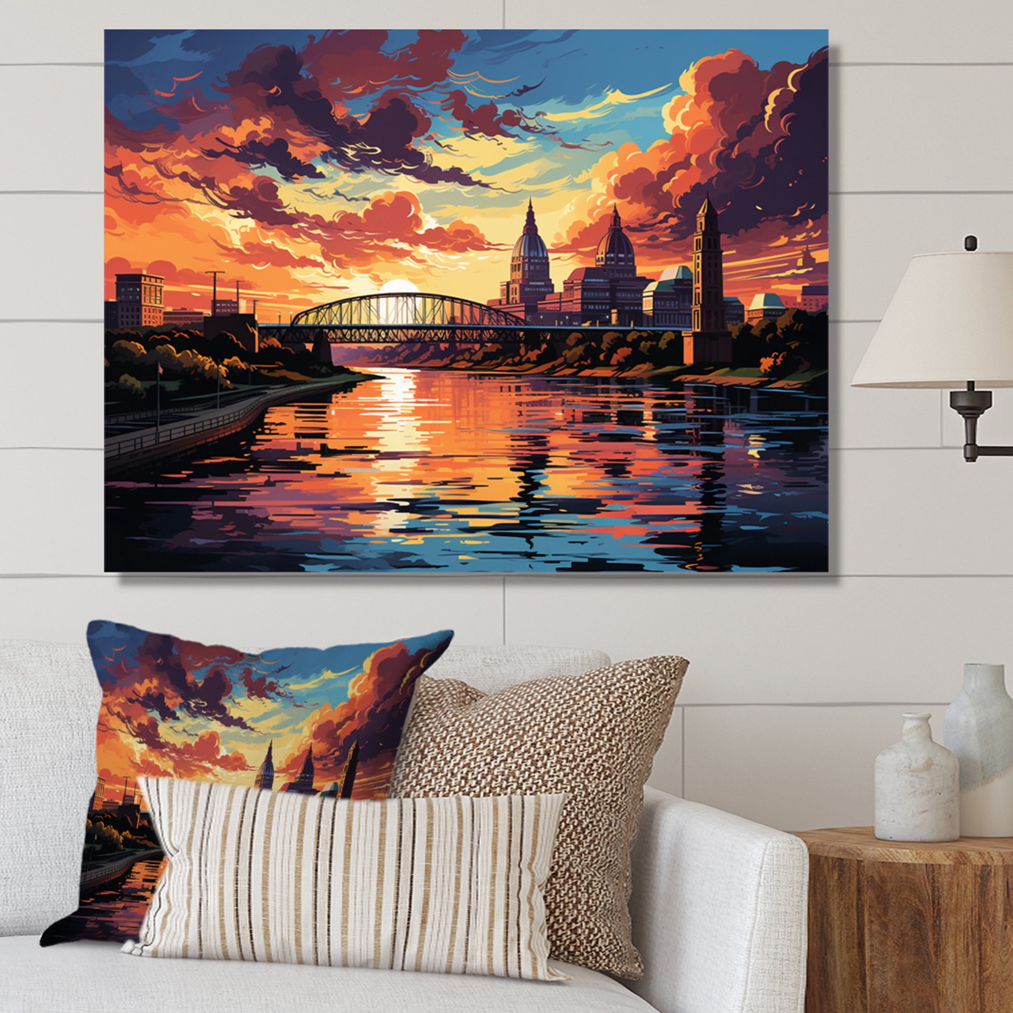 Designart "St. Louis City in Orange and Blue" Cityscapes Wall Decor ...