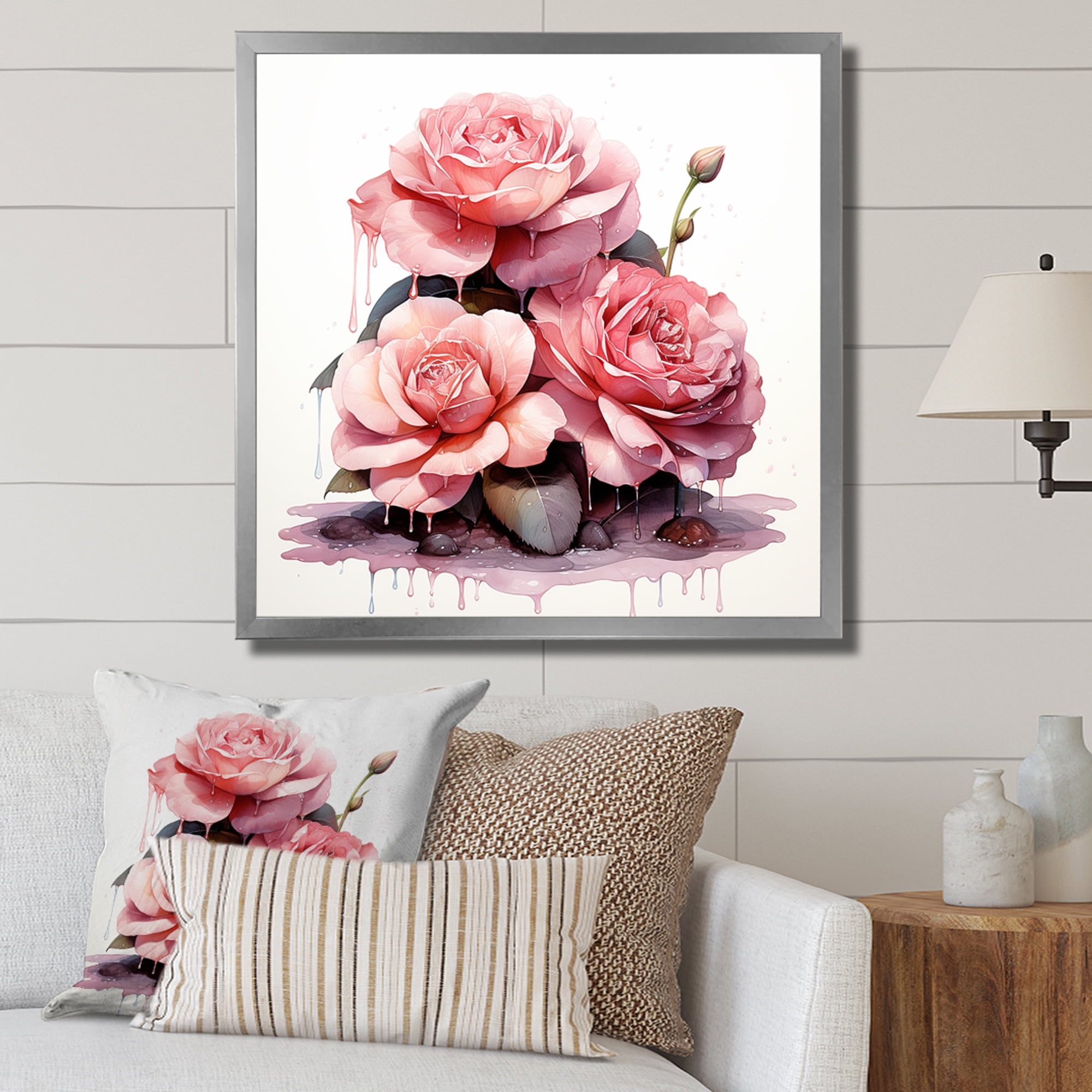 Designart "Stacked Rose on Spiritual Stones in Pink III" Floral Framed ...