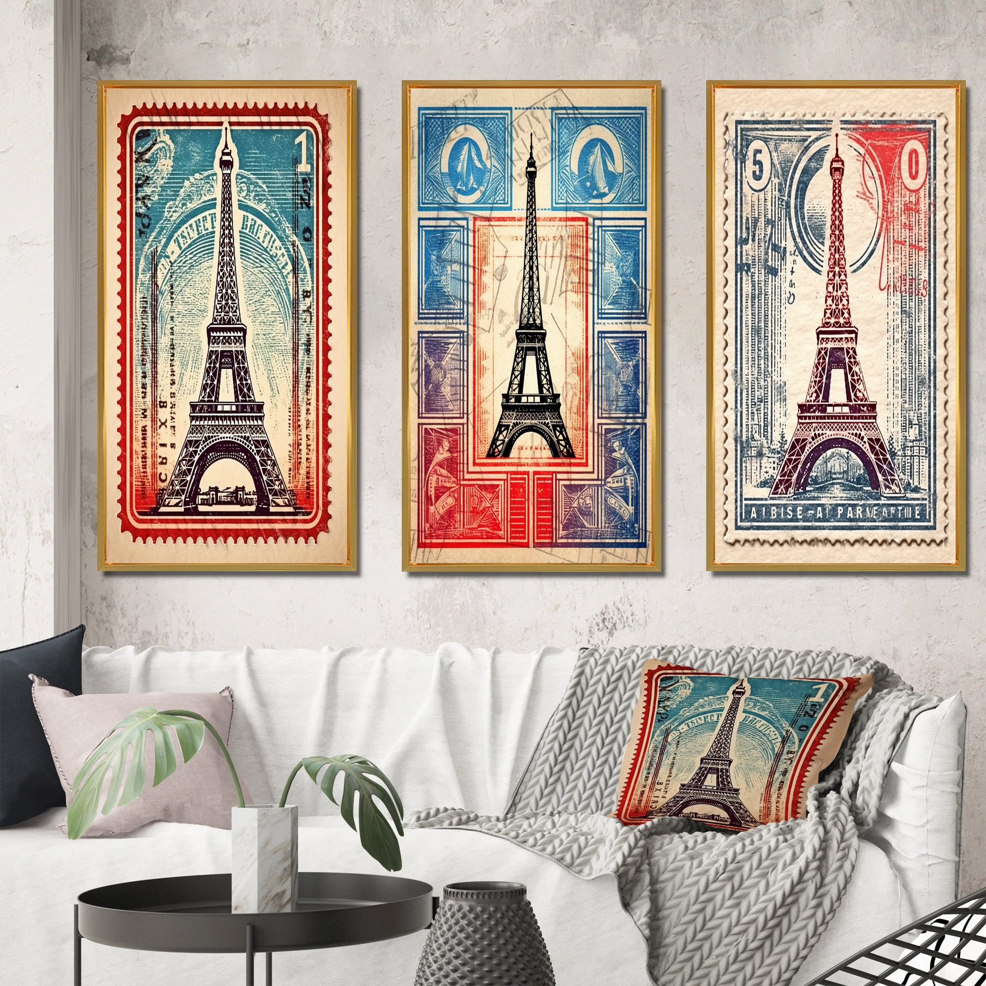 Designart "Stamp Illustration of Eiffel Tower in Paris II" City Paris ...