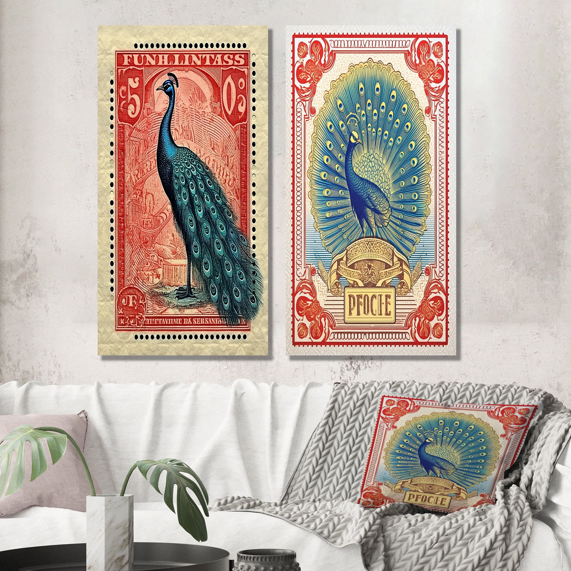 Designart "Stamp Illustration of a Glorious Peacock VIII" Animals ...