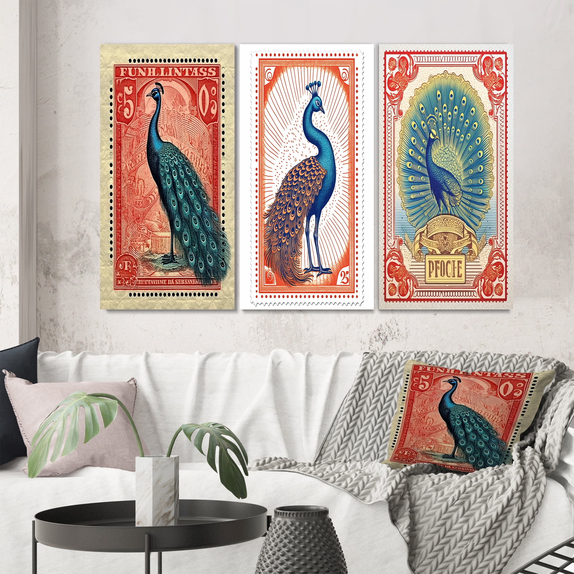 Designart "Stamp Illustration of a Glorious Peacock VIII" Animals ...