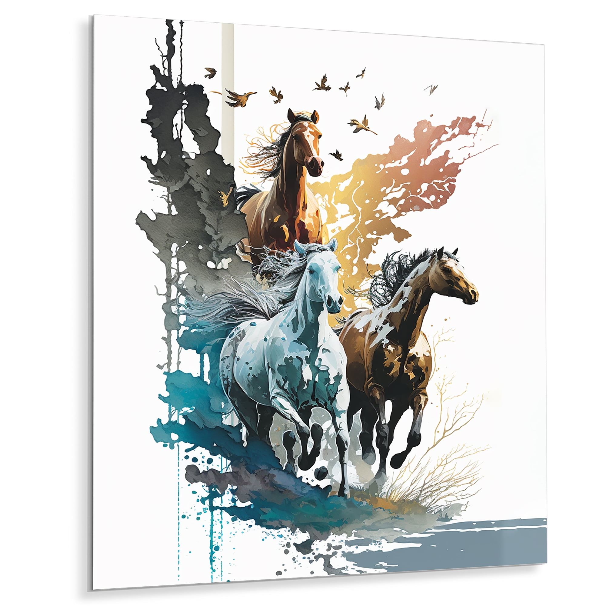 Designart "Stampeding Trio of Horses" Animals Horse Metal Wall Decor ...