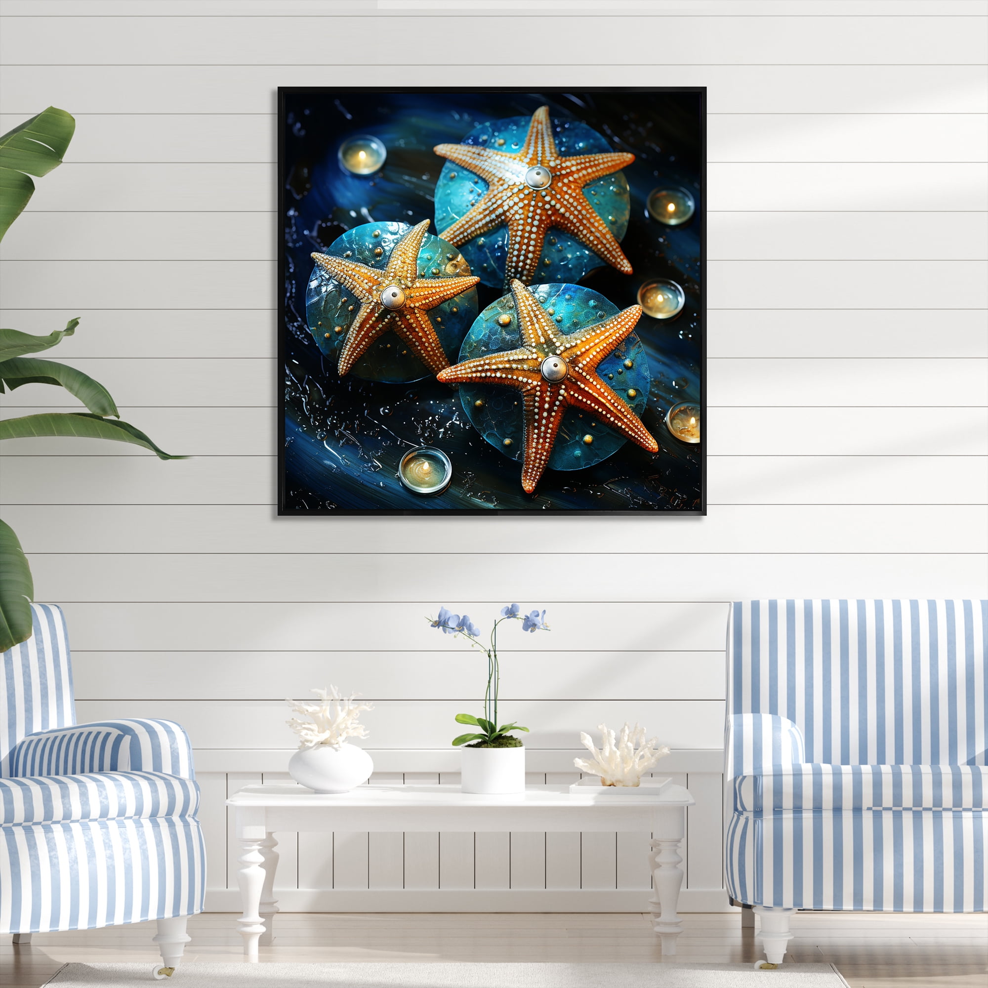 Designart "Starfish on Oceanic Yellow Gemstone" Animals Framed Wall Art ...