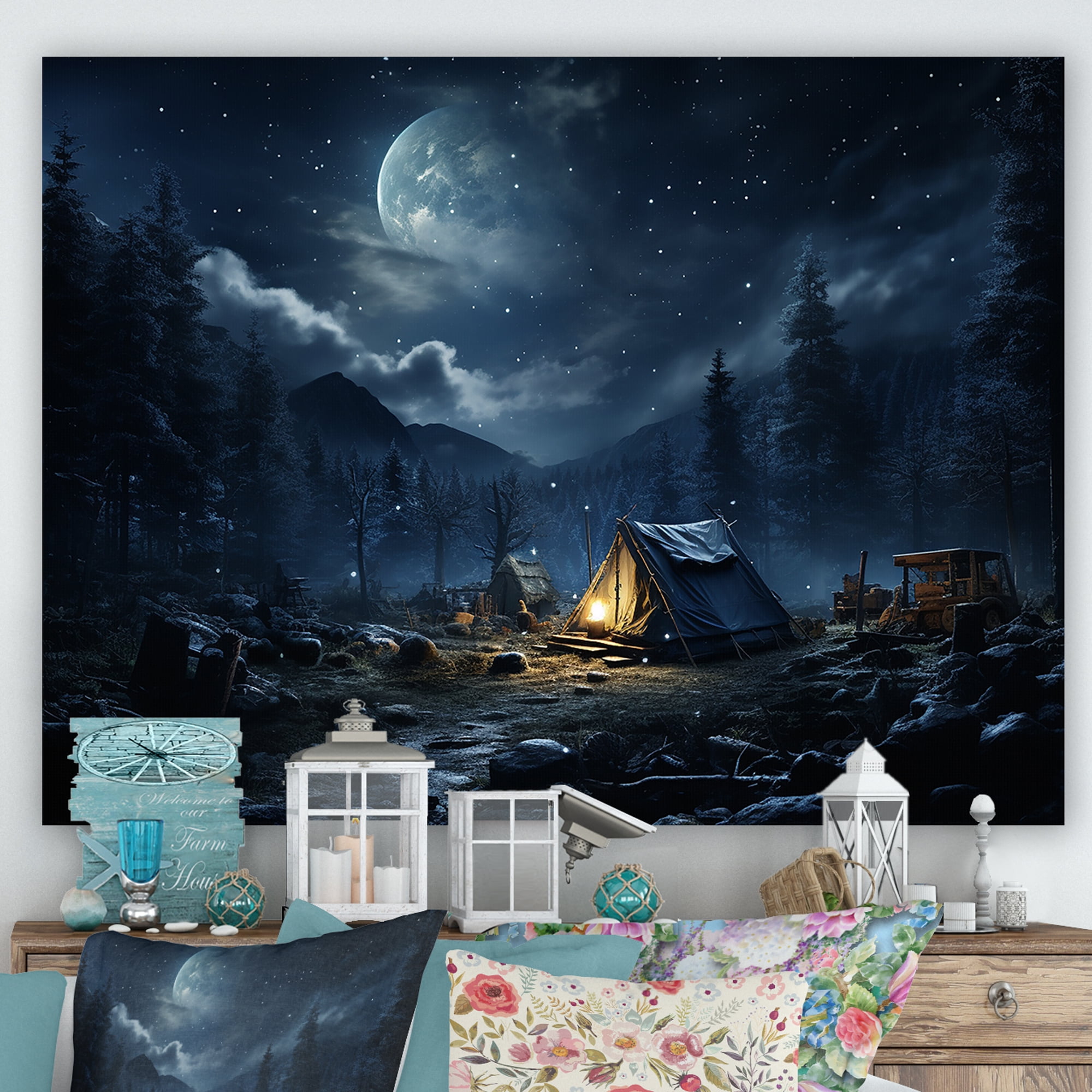 Designart "Starlit Camping Adventure in Canada II" Landscapes Wall Art ...