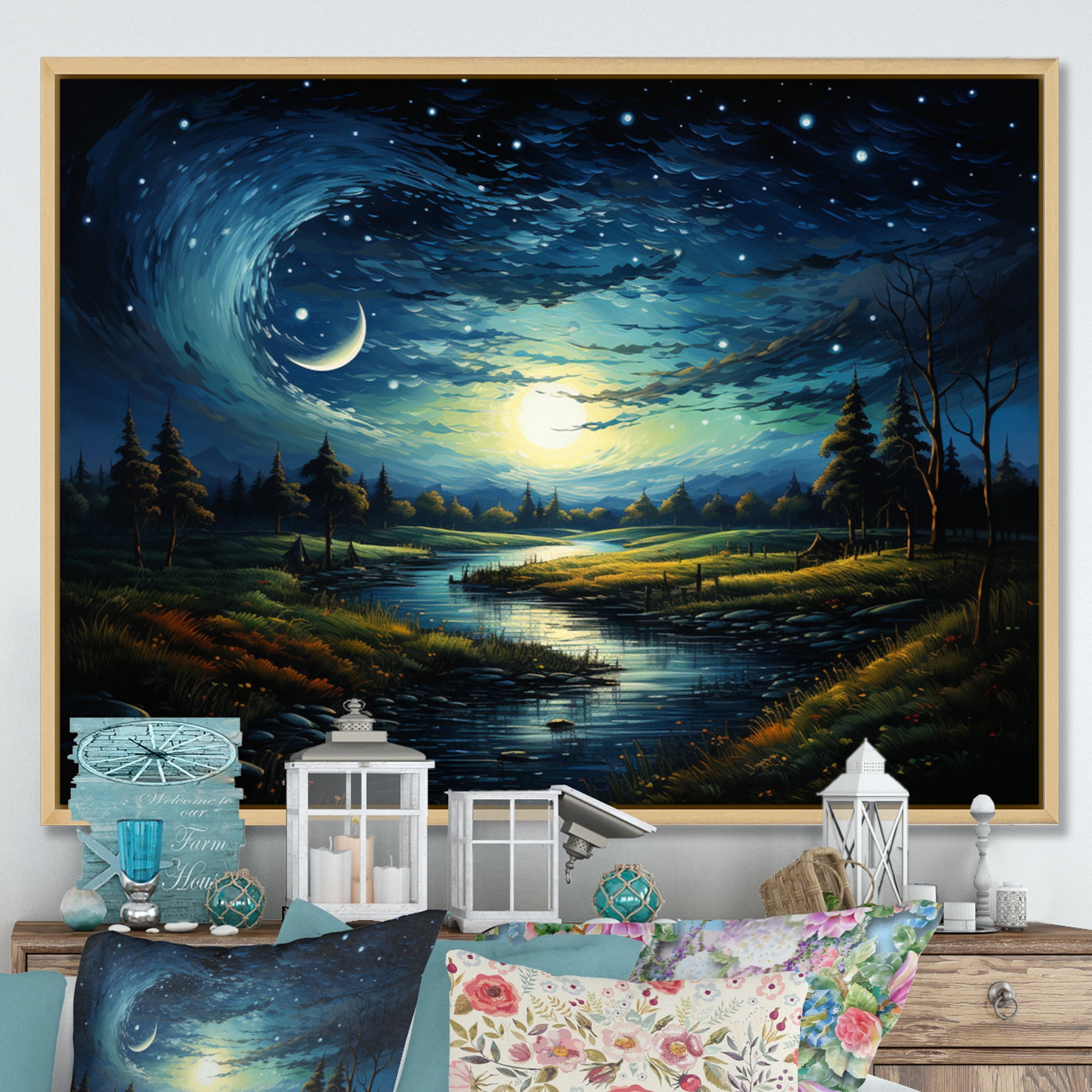 Designart "Starry Night A Masterpiece by Vincent" Landscapes Floater ...