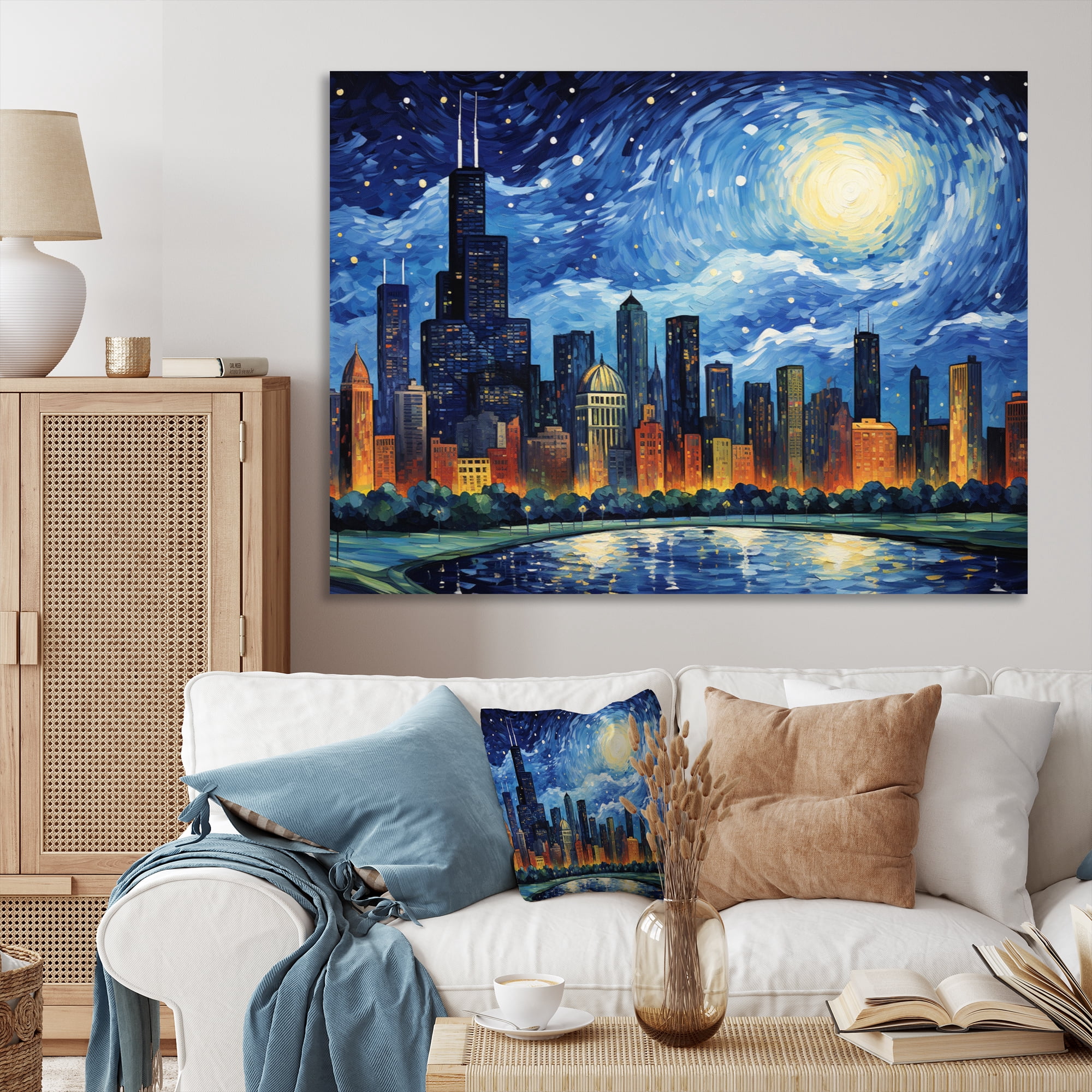 Designart "Starry Night Chicago The wall art" Chicago Wall Art Living ...