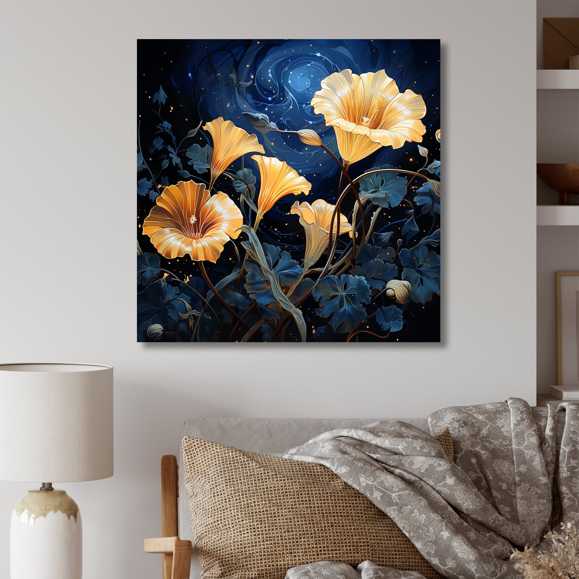 Designart "Starry Night Morning Glory Celestial Blooms IV" Floral Wall ...
