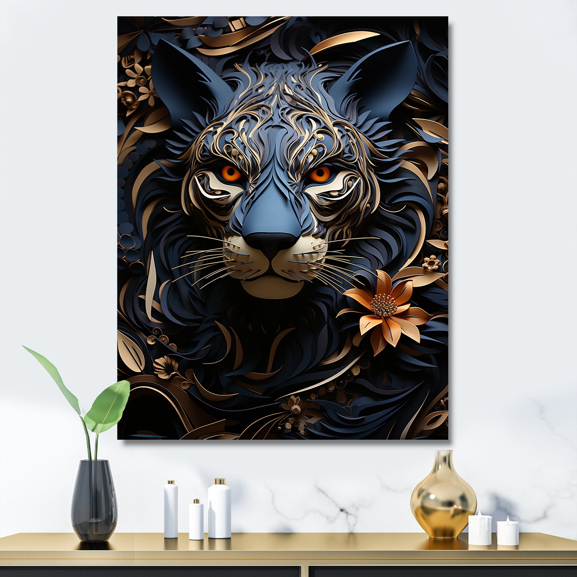 Designart "Stealthy Obsidian Leopard I" Animals Leopard Canvas Prints ...