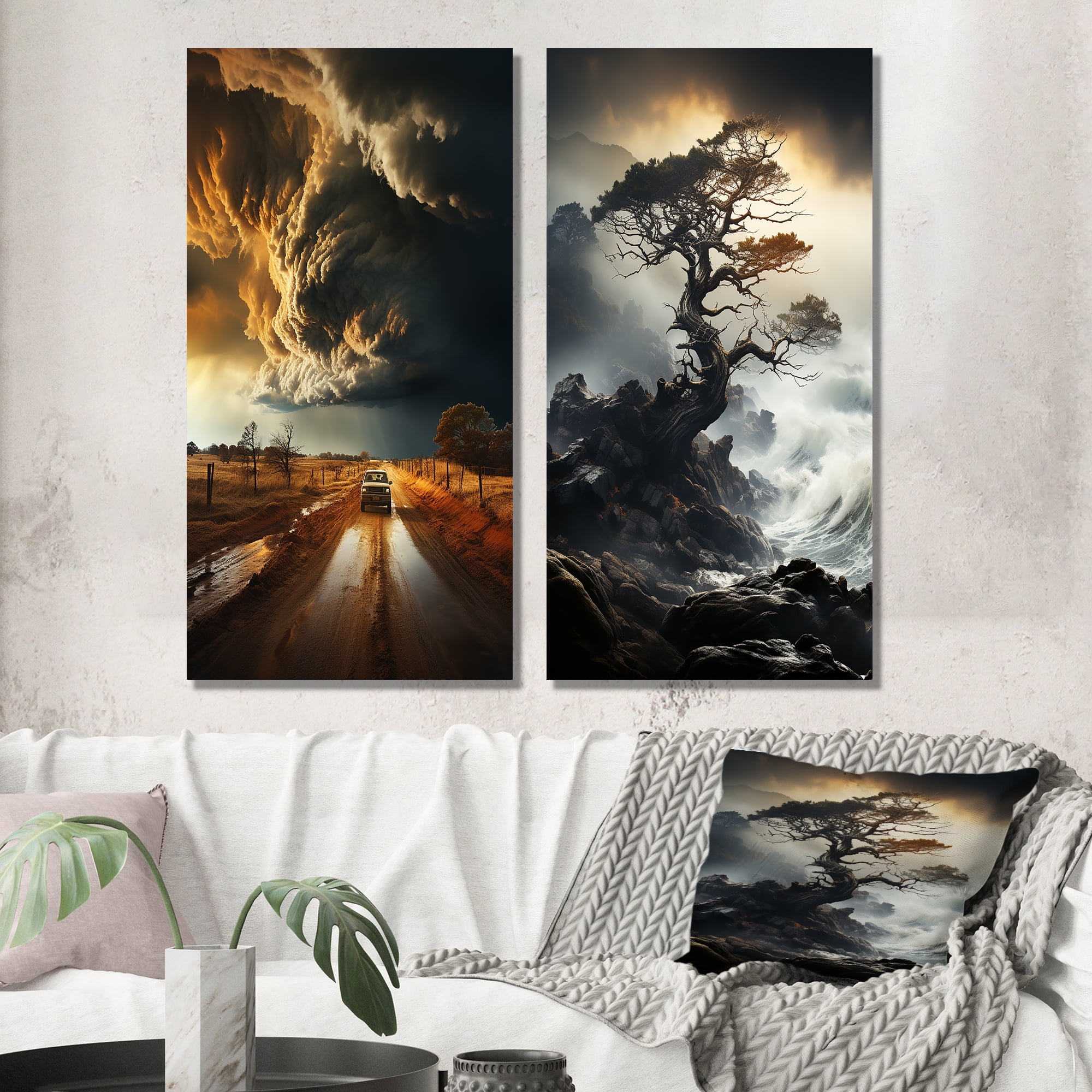 Designart "Storm Raging SPIRAL I" Storms Wall Art Set Of 2 - Grey ...
