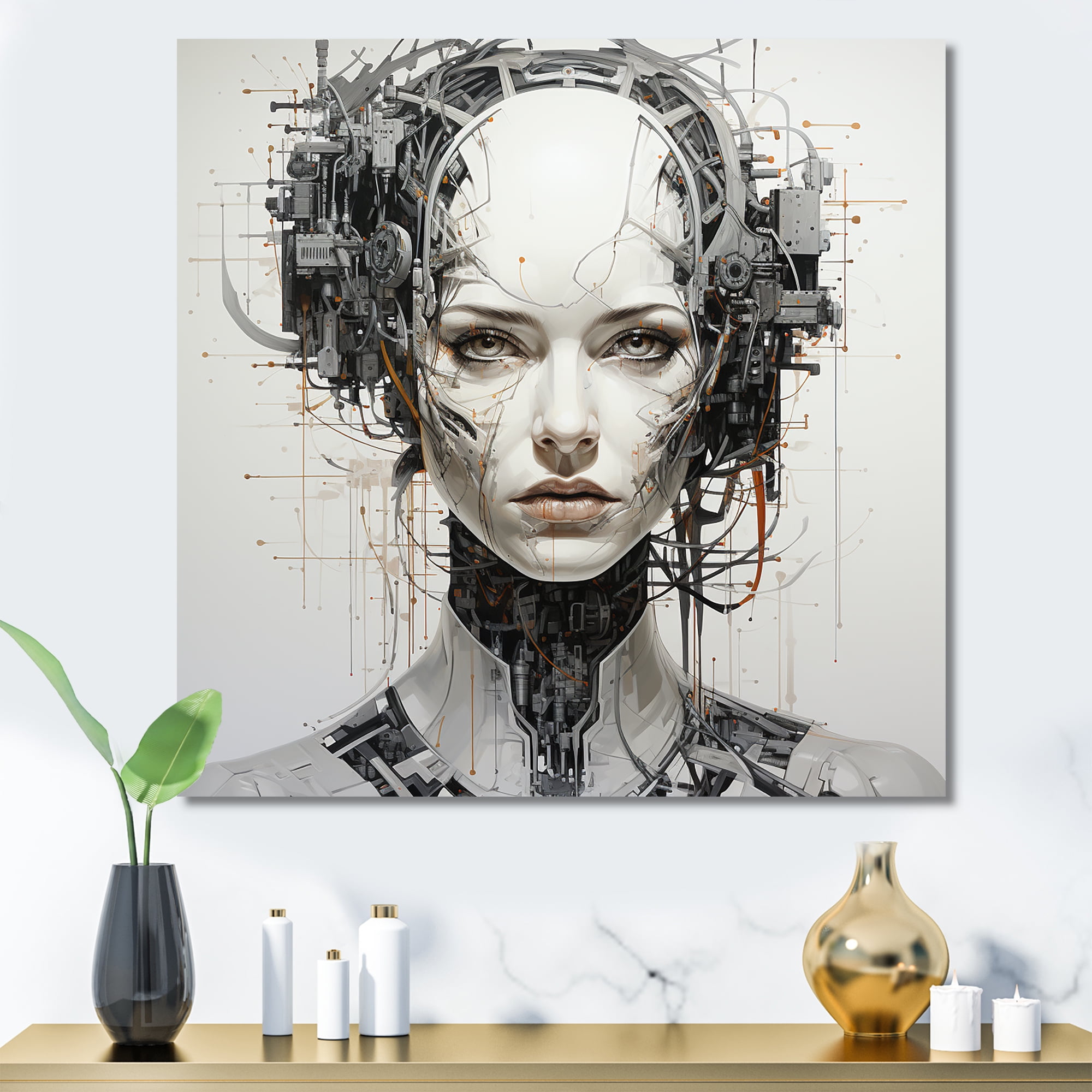 Designart "Streamlined Robotic Essence I" Robots Wall Art Living Room ...