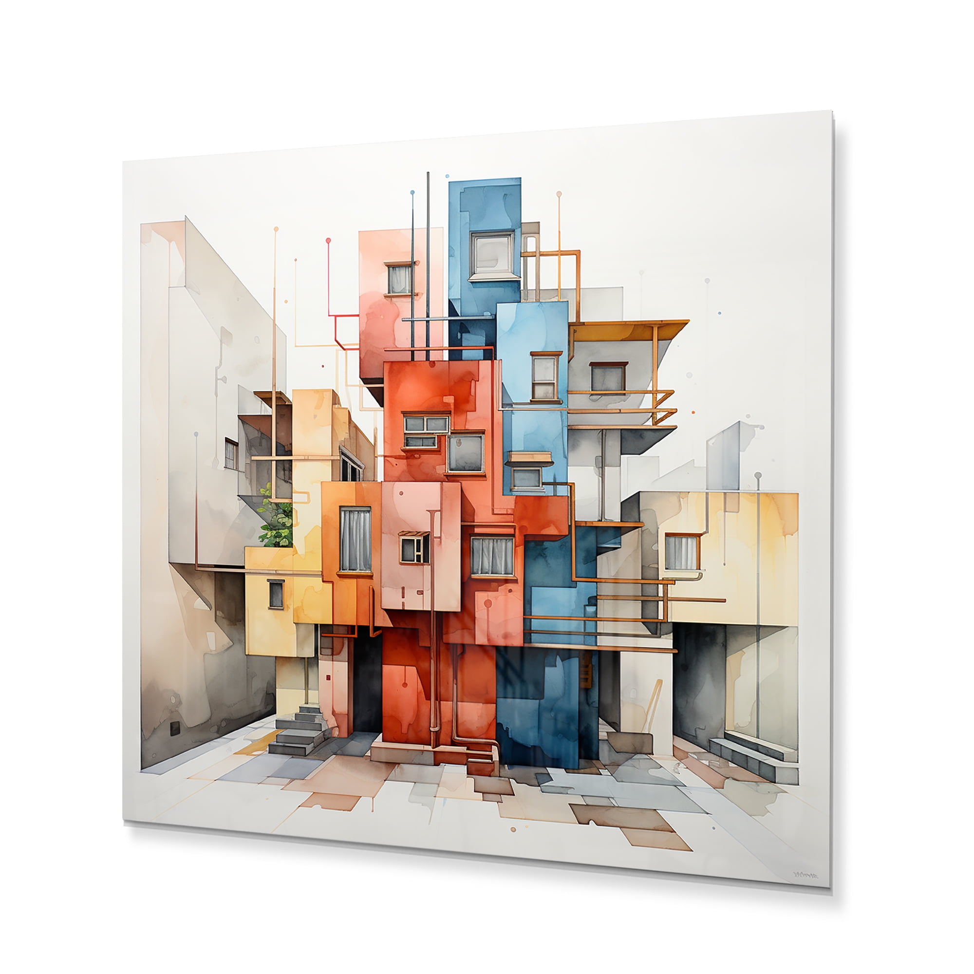 Designart "Street Art City Cubic art painting" Cubism Metal Art Living ...