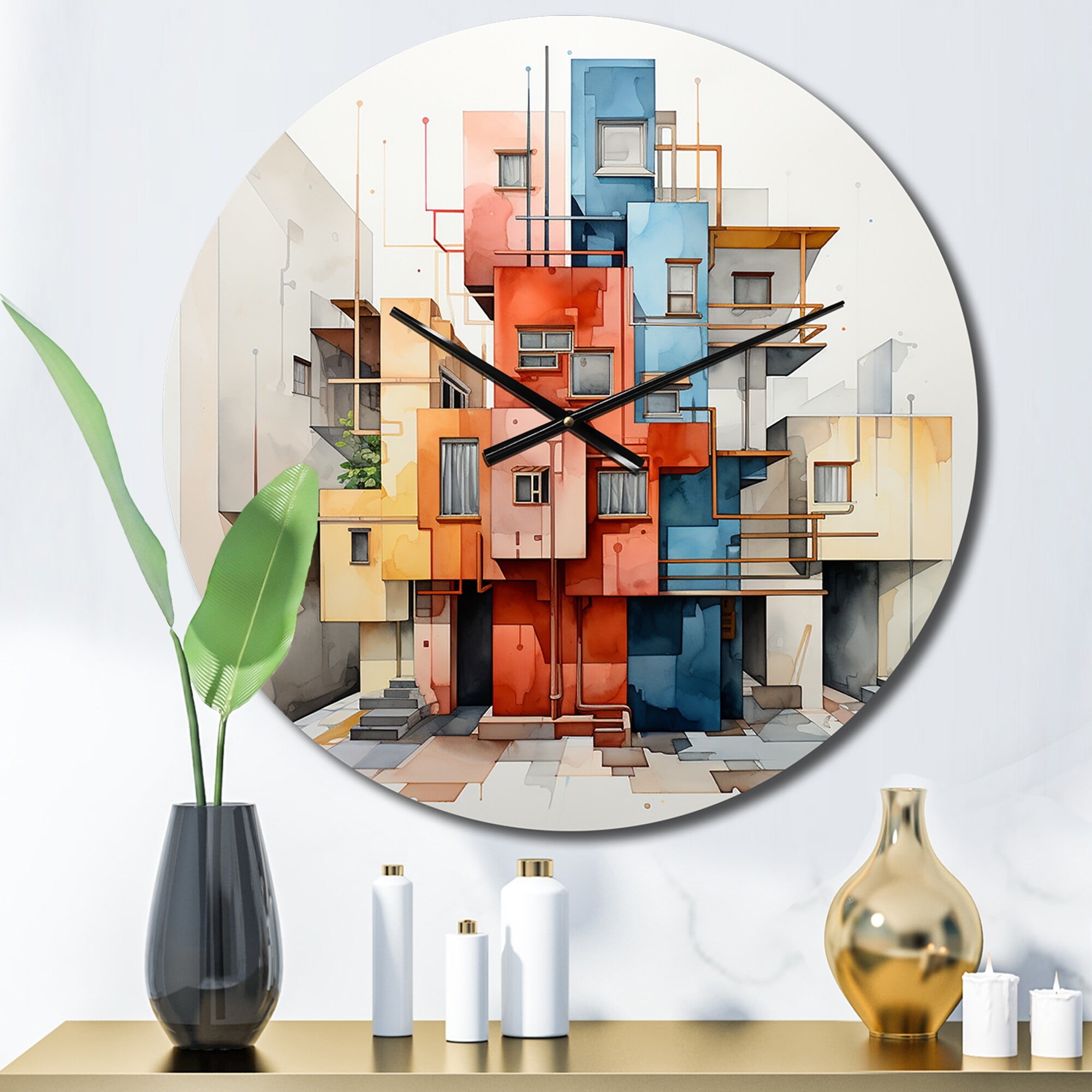 Designart "Street Art City Cubic art painting" Cubism Oversized Wall ...