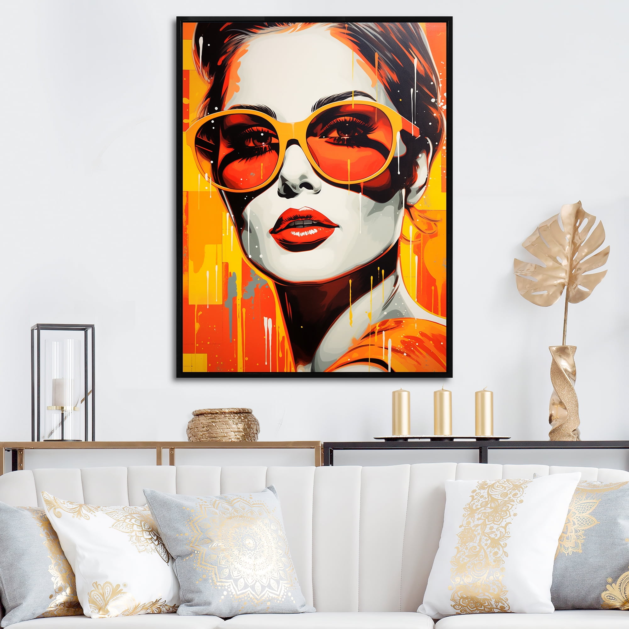 Designart "Street Portrait Pop Art painting" Modern Floater Framed Wall Art Living Room ...