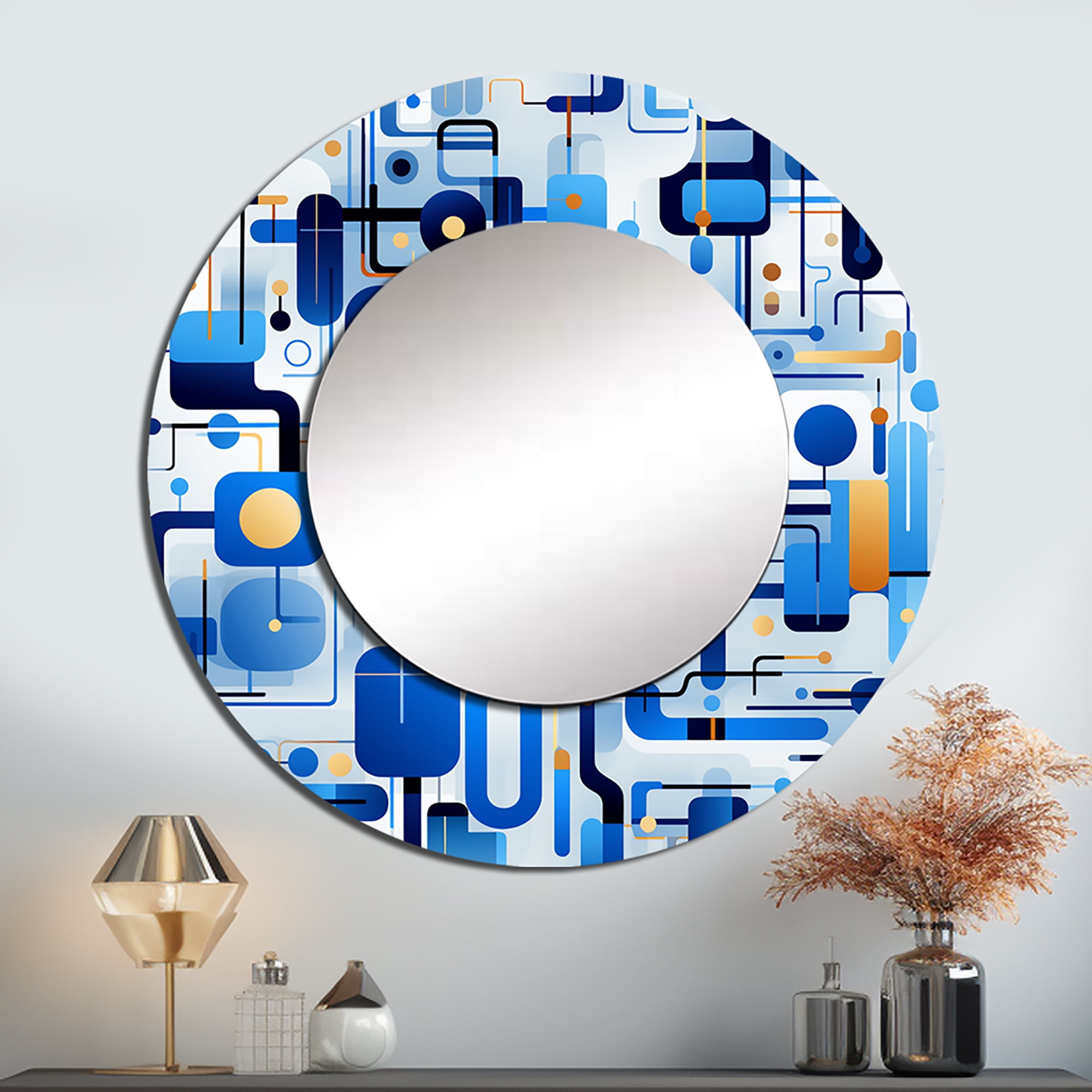 Designart "Striking Grid Pattern In Cobalt And White" Geometric Blue ...