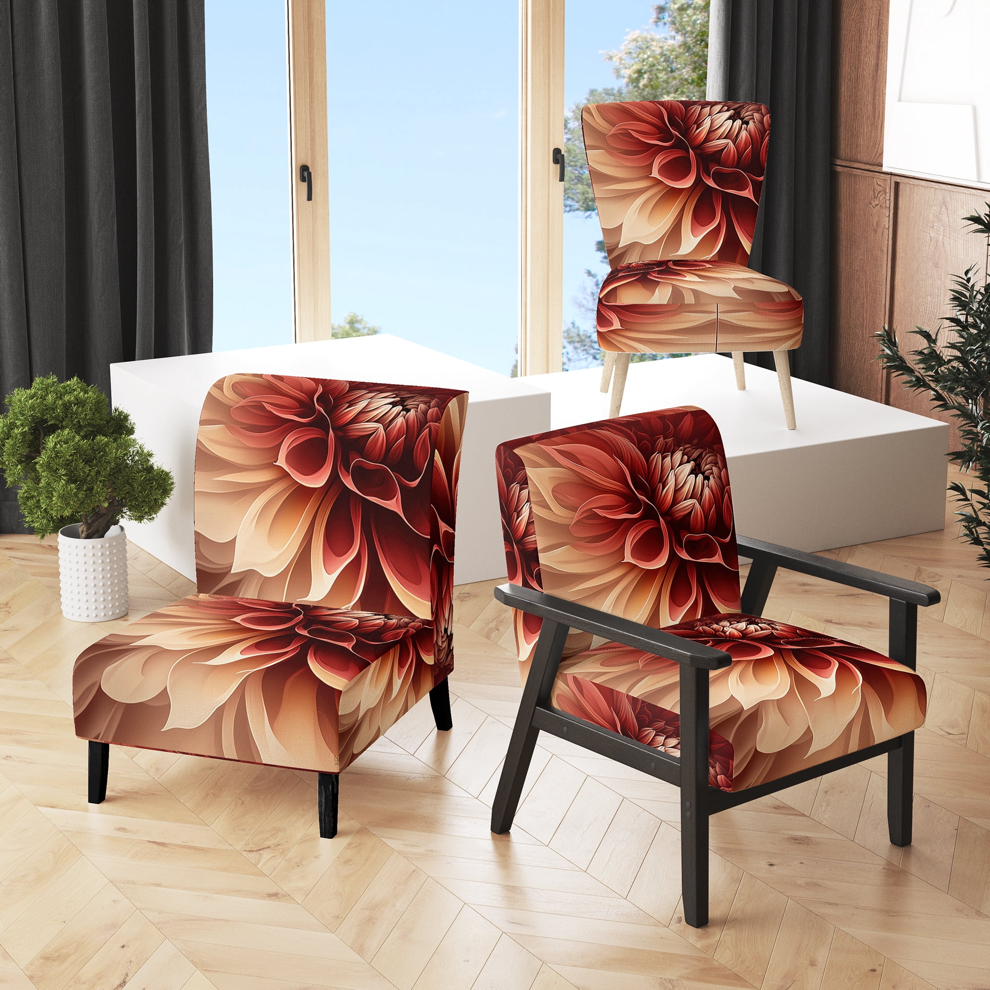 Designart "Striking Orange Dahlia Bloom IV" Orange Dahlia Upholstered ...