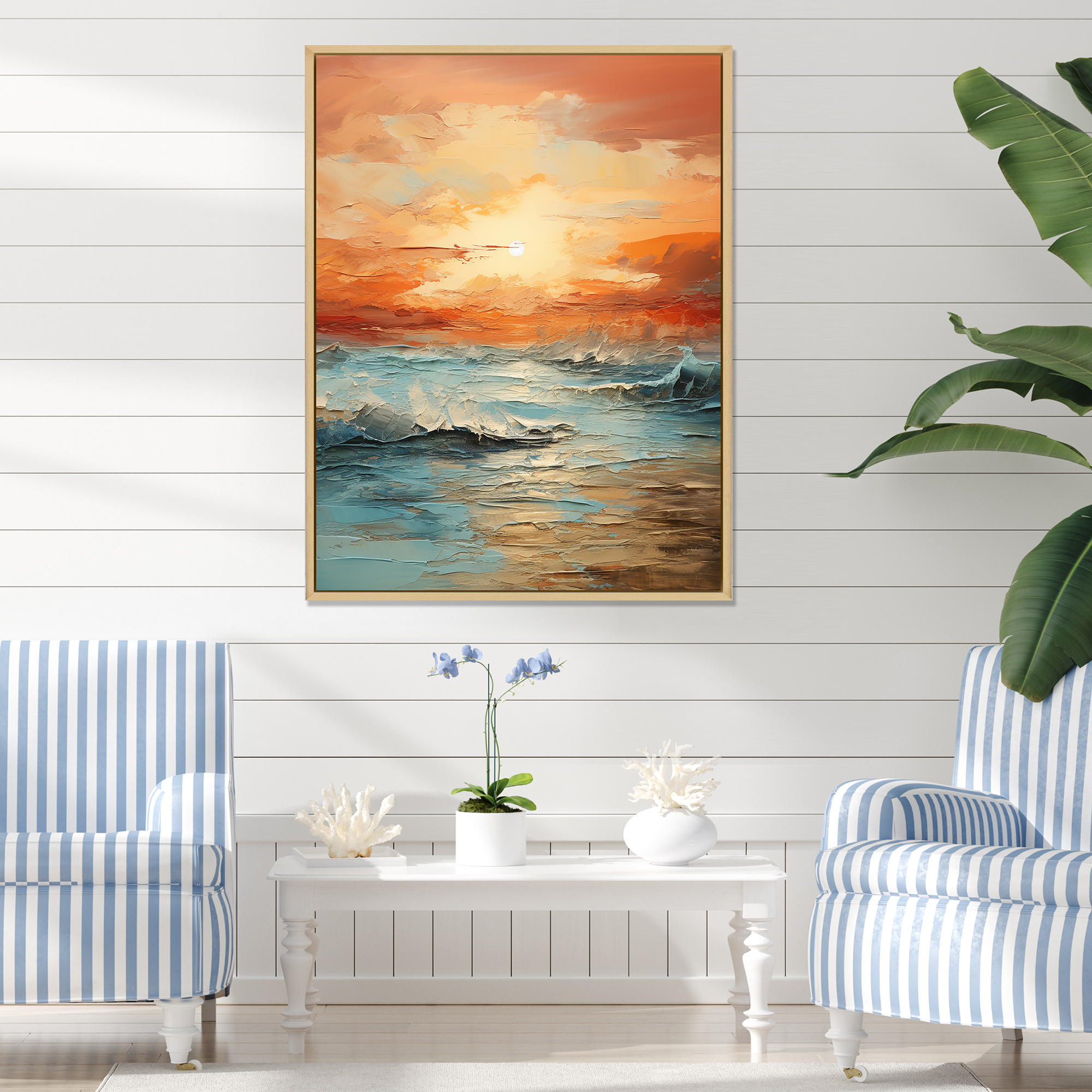 Designart "Striking Scenery Of Beach Sunset IV" Coastal Sunset Floater ...