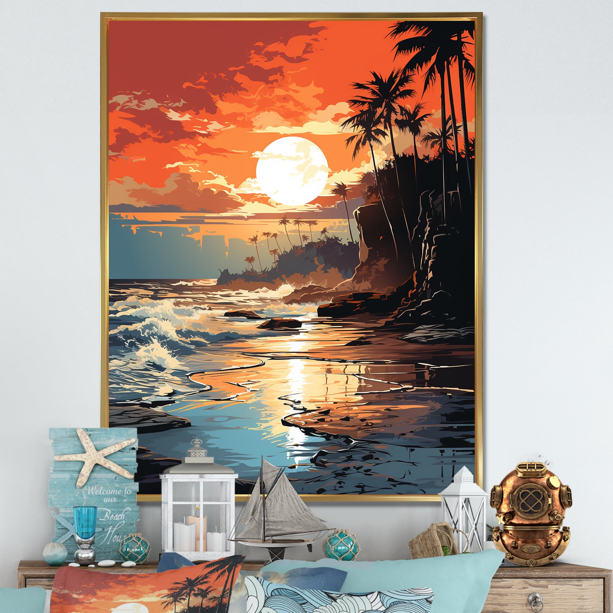 Designart "Strip of Coastal Paradise under Sunset Glow II" Coastal ...