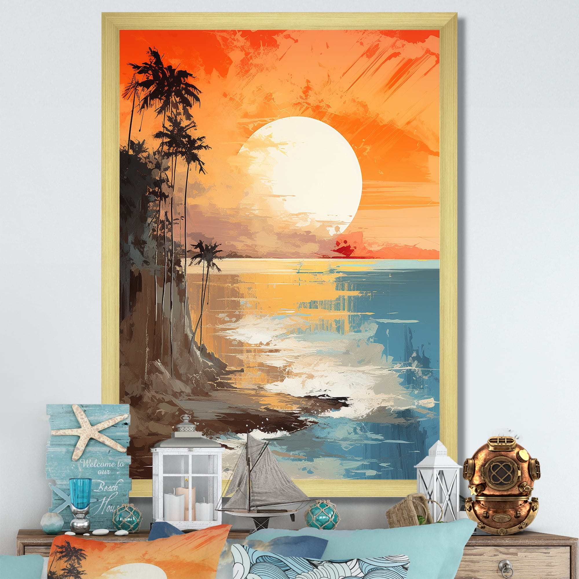 Designart "Strip of Coastal Paradise under Sunset Glow V" Coastal ...