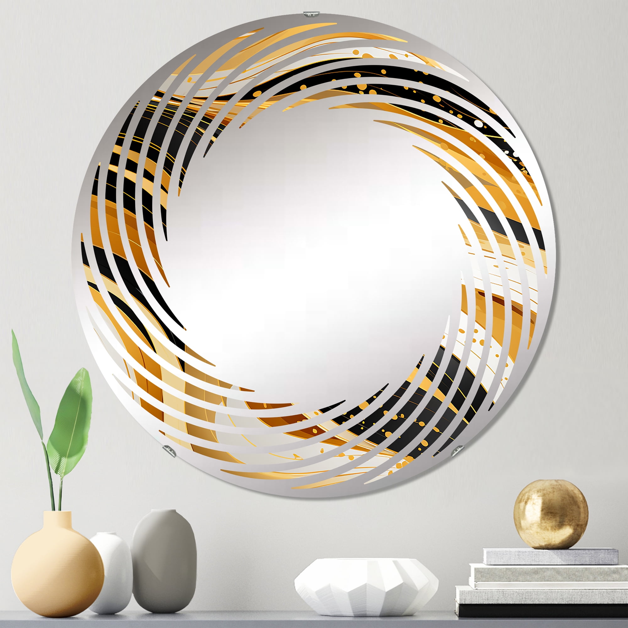 Designart "Striped Bengals in Gold and Black" Marble Spiral Round Wall ...