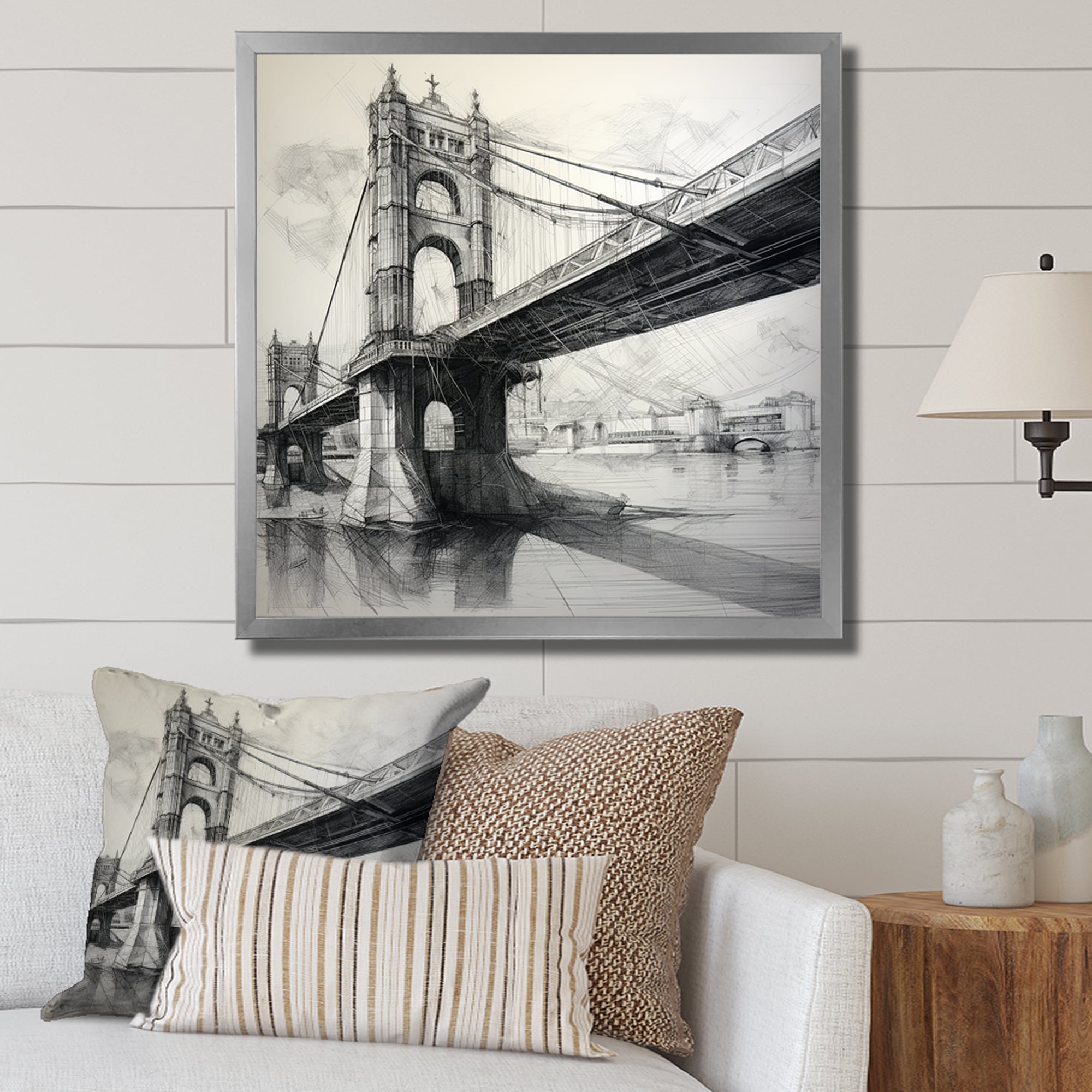 Designart "Structural Sketch Of Bridges I" Bridges Picture Framed Wall ...