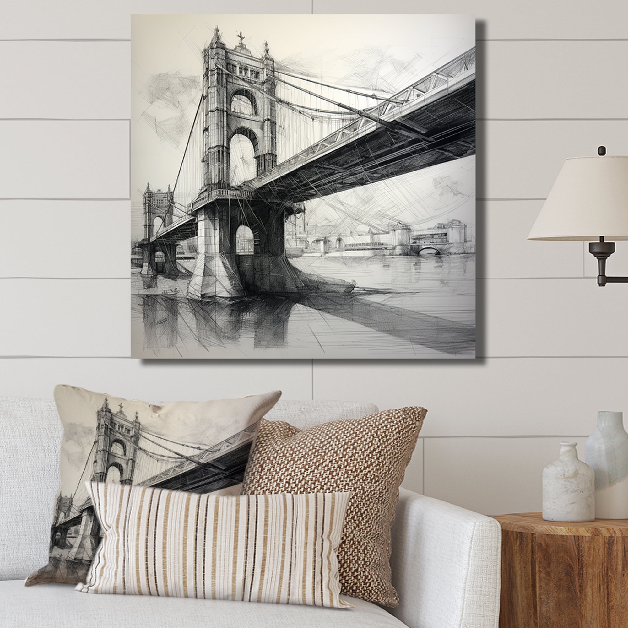 Designart "Structural Sketch Of Bridges I" Bridges Wall Art Living Room ...